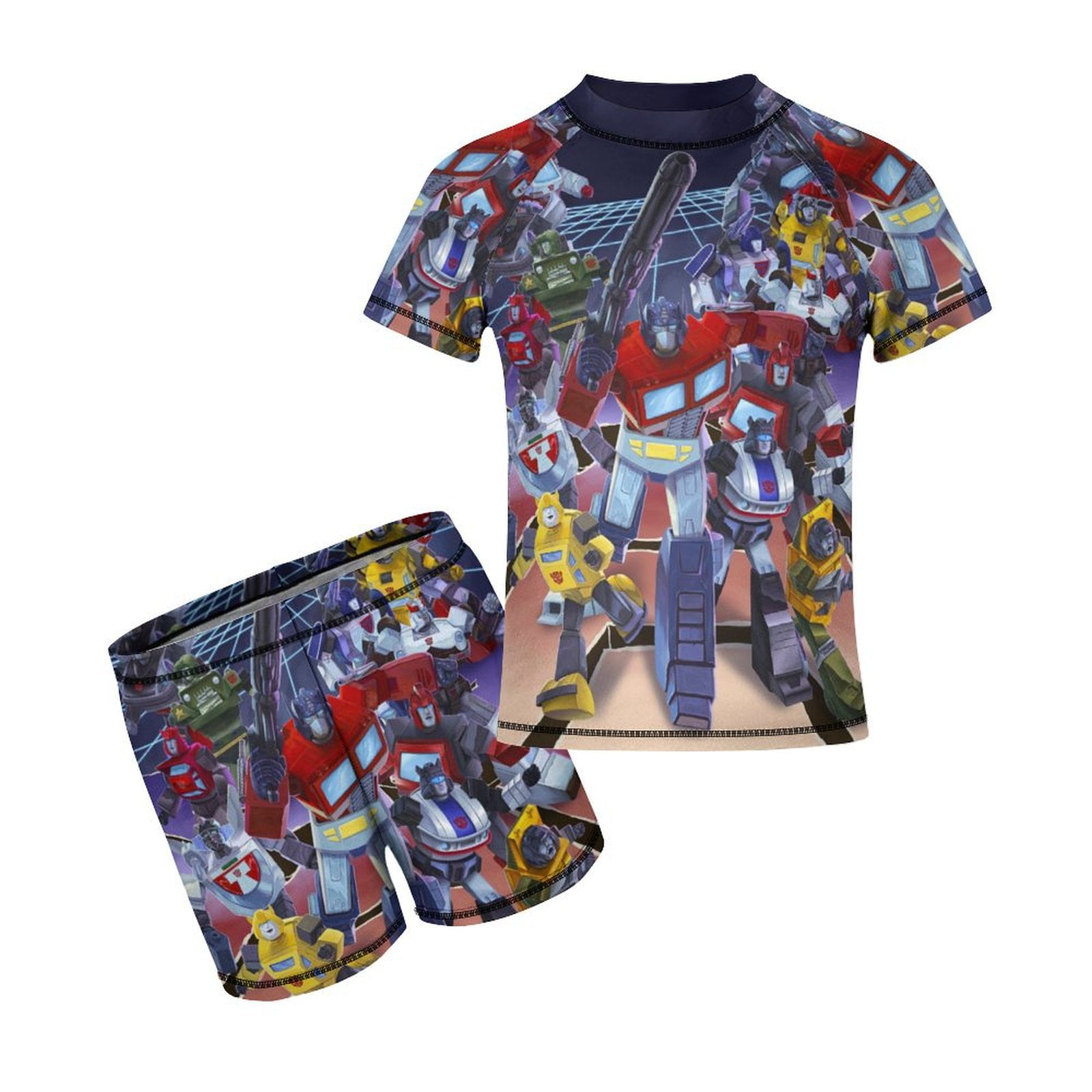 Transformers Boys 2-Piece Swimsuit Set, Short Sleeve Rash Guard & Swim ...
