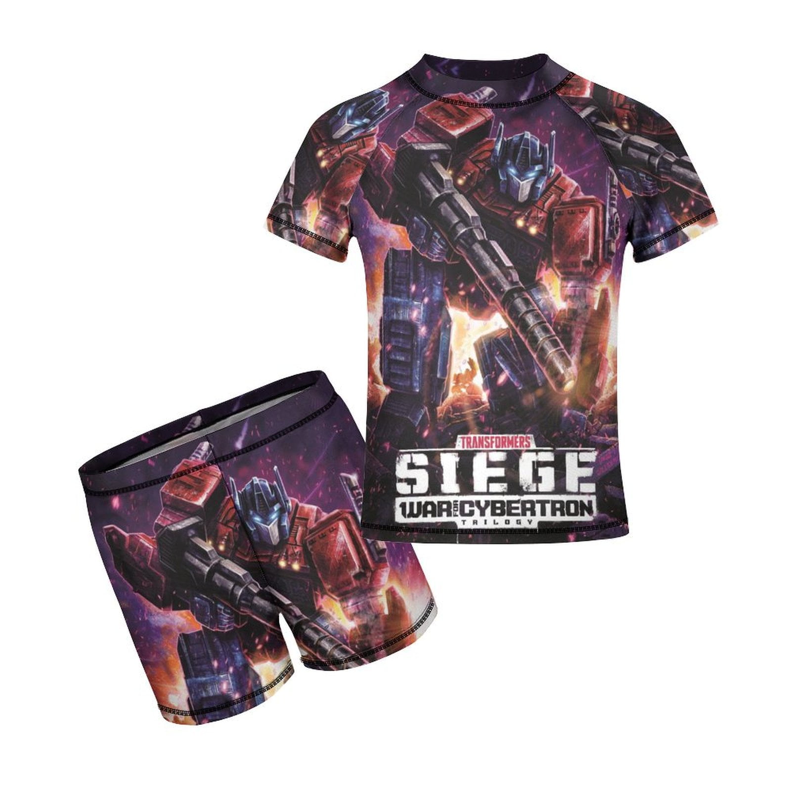 Transformers Boys 2-Piece Swimsuit Set, Short Sleeve Rash Guard & Swim ...