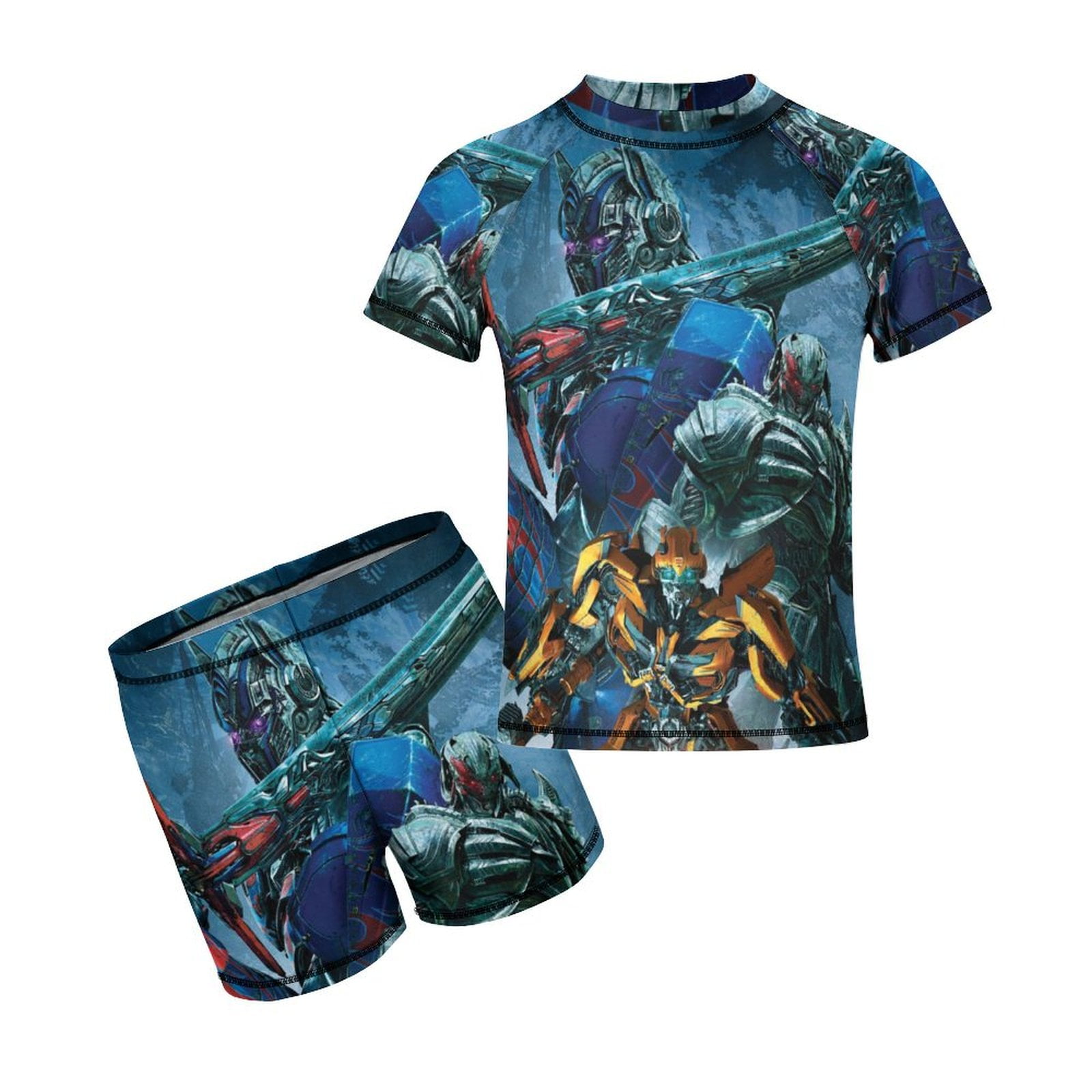 Transformers Boys 2-Piece Swimsuit Set, Short Sleeve Rash Guard & Swim ...