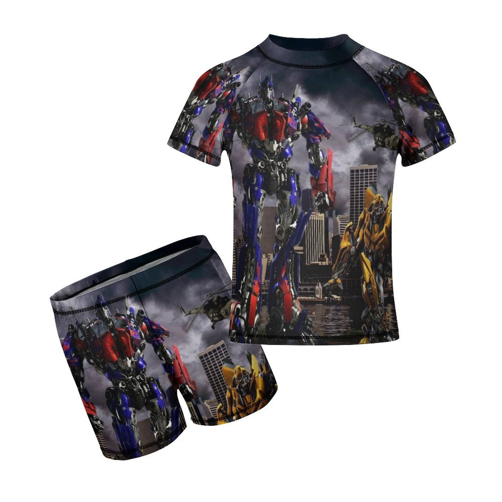 Transformers Boys 2-Piece Swimsuit Set, Short Sleeve Rash Guard & Swim ...