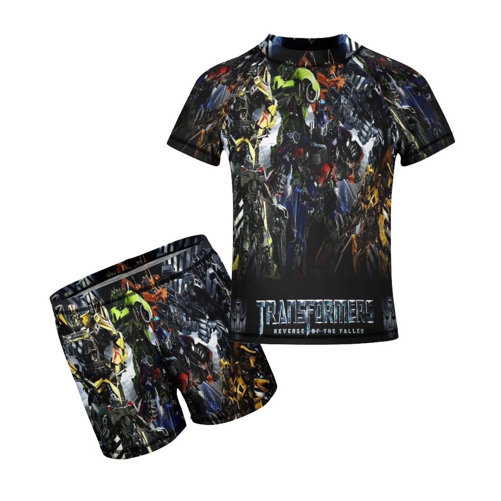 Transformers Boys 2-Piece Swimsuit Set, Short Sleeve Rash Guard & Swim ...