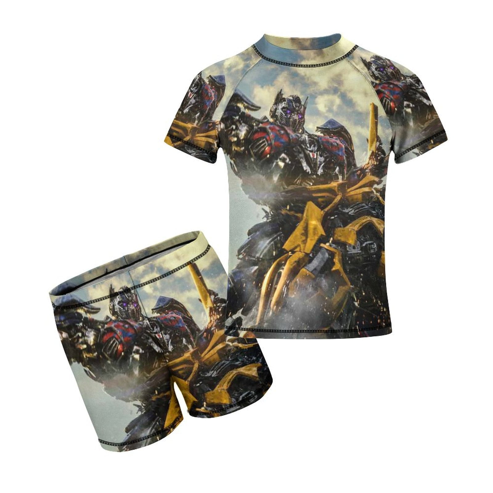 Transformers Boys 2-Piece Swimsuit Set, Short Sleeve Rash Guard & Swim ...
