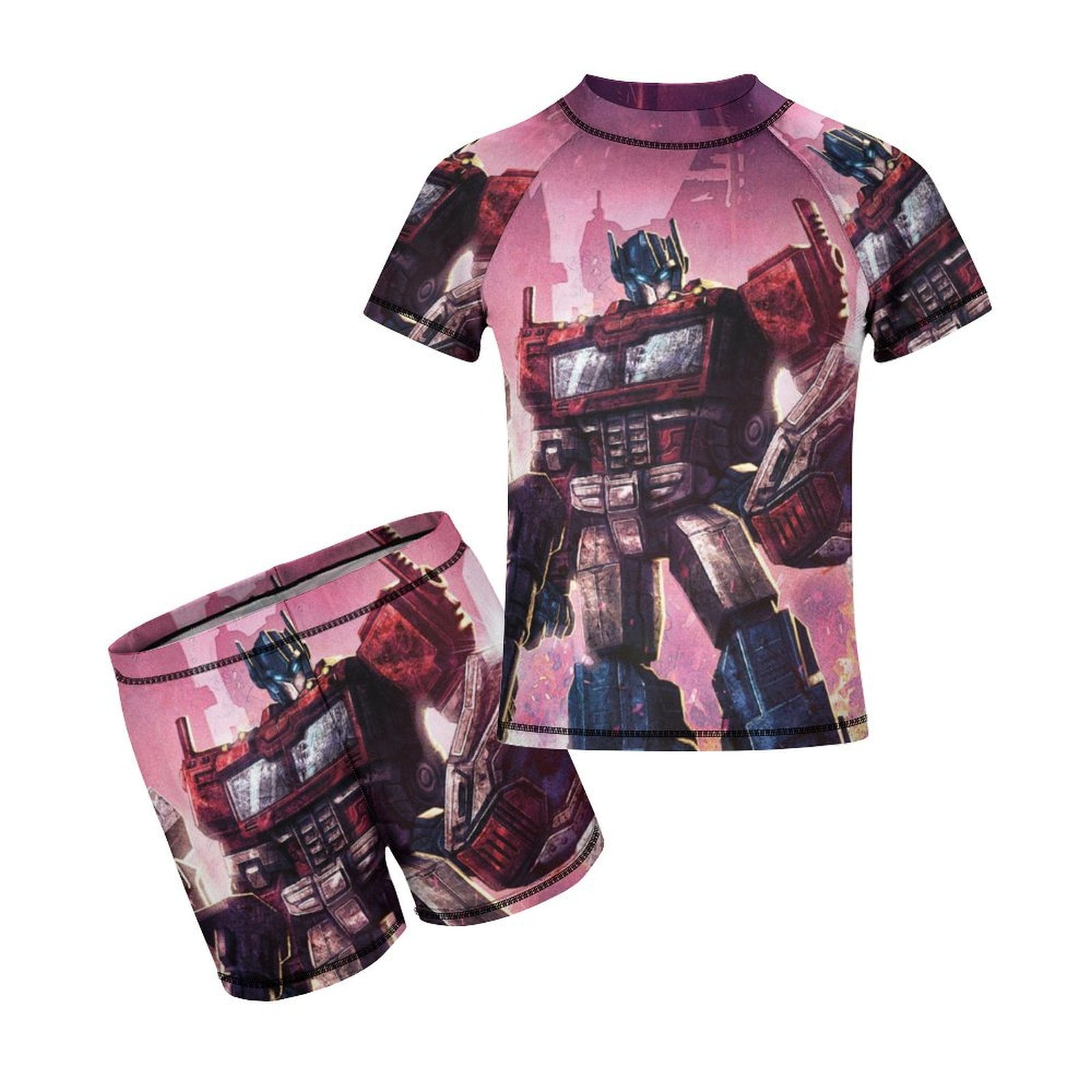 Transformers Boys 2-Piece Swimsuit Set, Short Sleeve Rash Guard & Swim ...