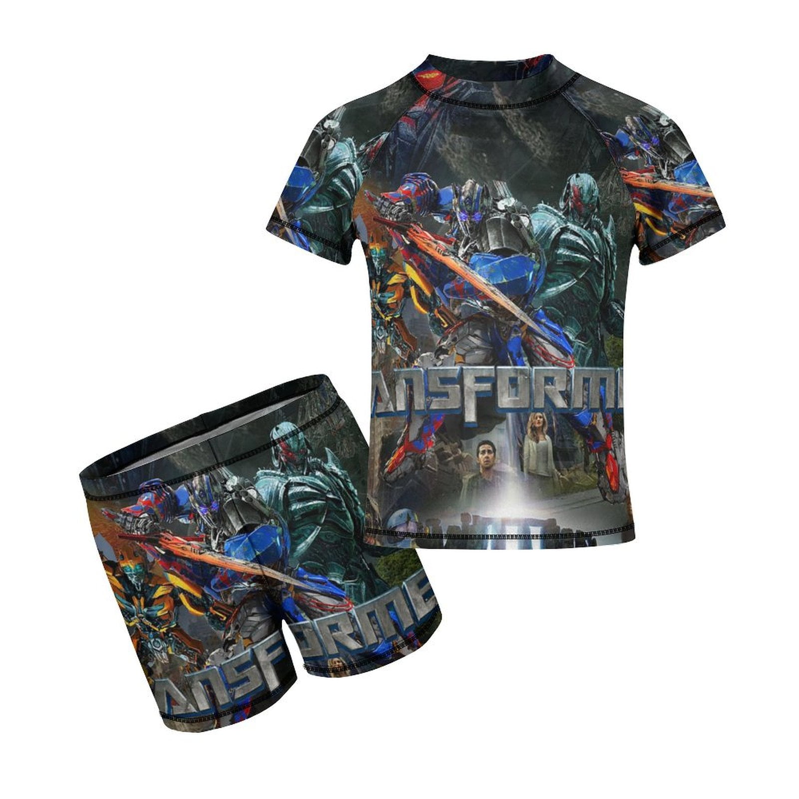 Transformers Boys 2-Piece Swimsuit Set, Short Sleeve Rash Guard & Swim ...