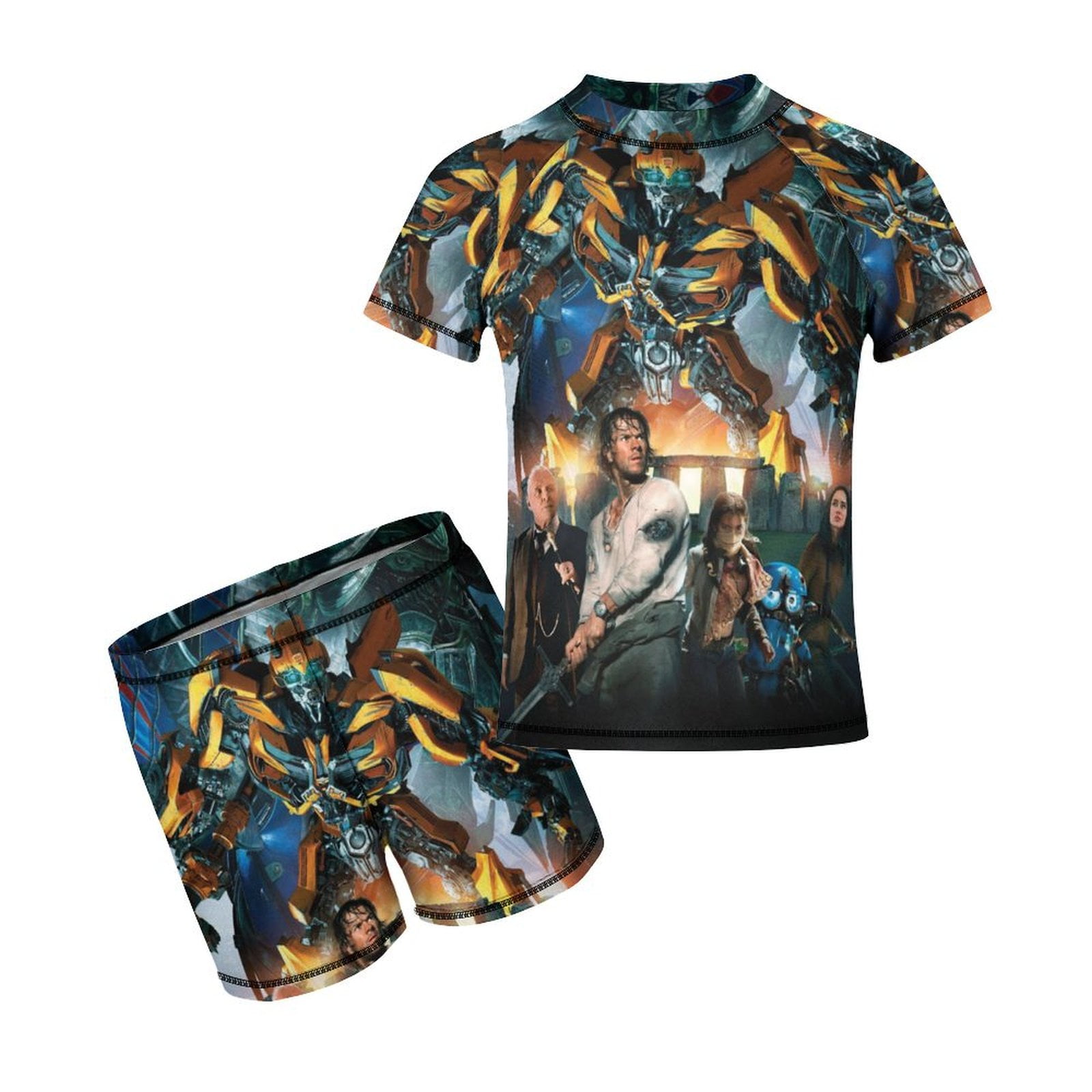Transformers Boys 2-Piece Swimsuit Set, Short Sleeve Rash Guard & Swim ...