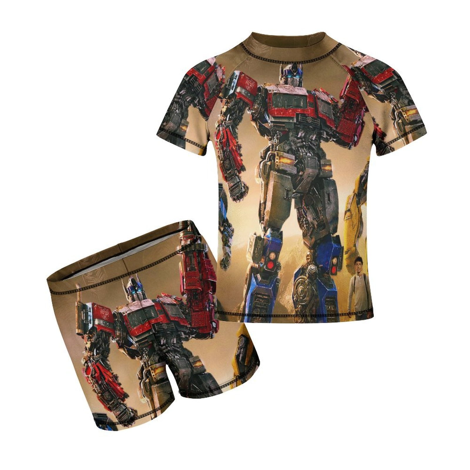 Transformers Boys 2-Piece Swimsuit Set, Short Sleeve Rash Guard & Swim ...
