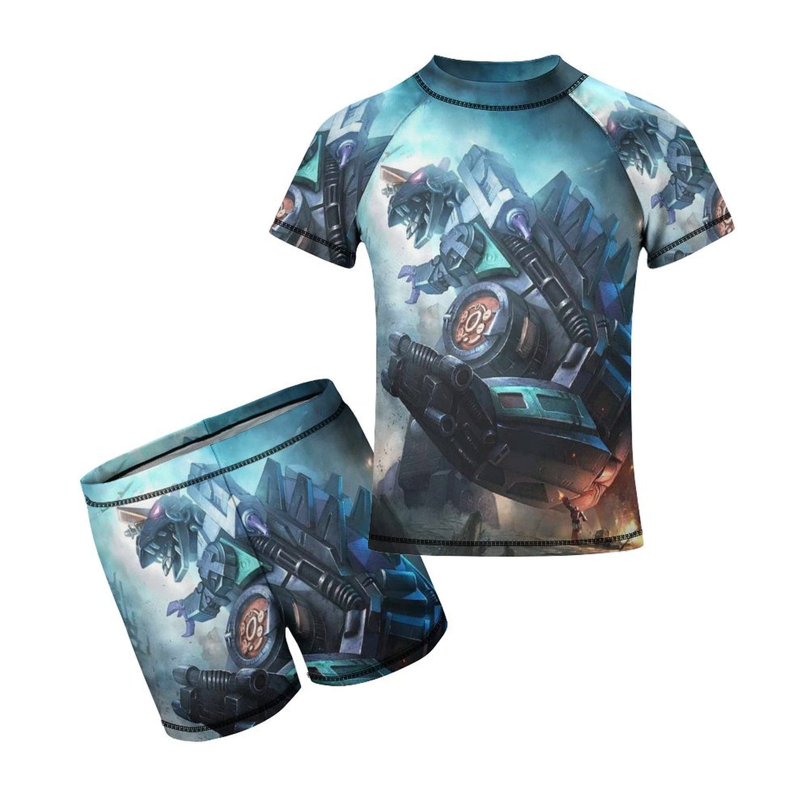 Transformers Boys 2-Piece Swimsuit Set, Short Sleeve Rash Guard & Swim ...