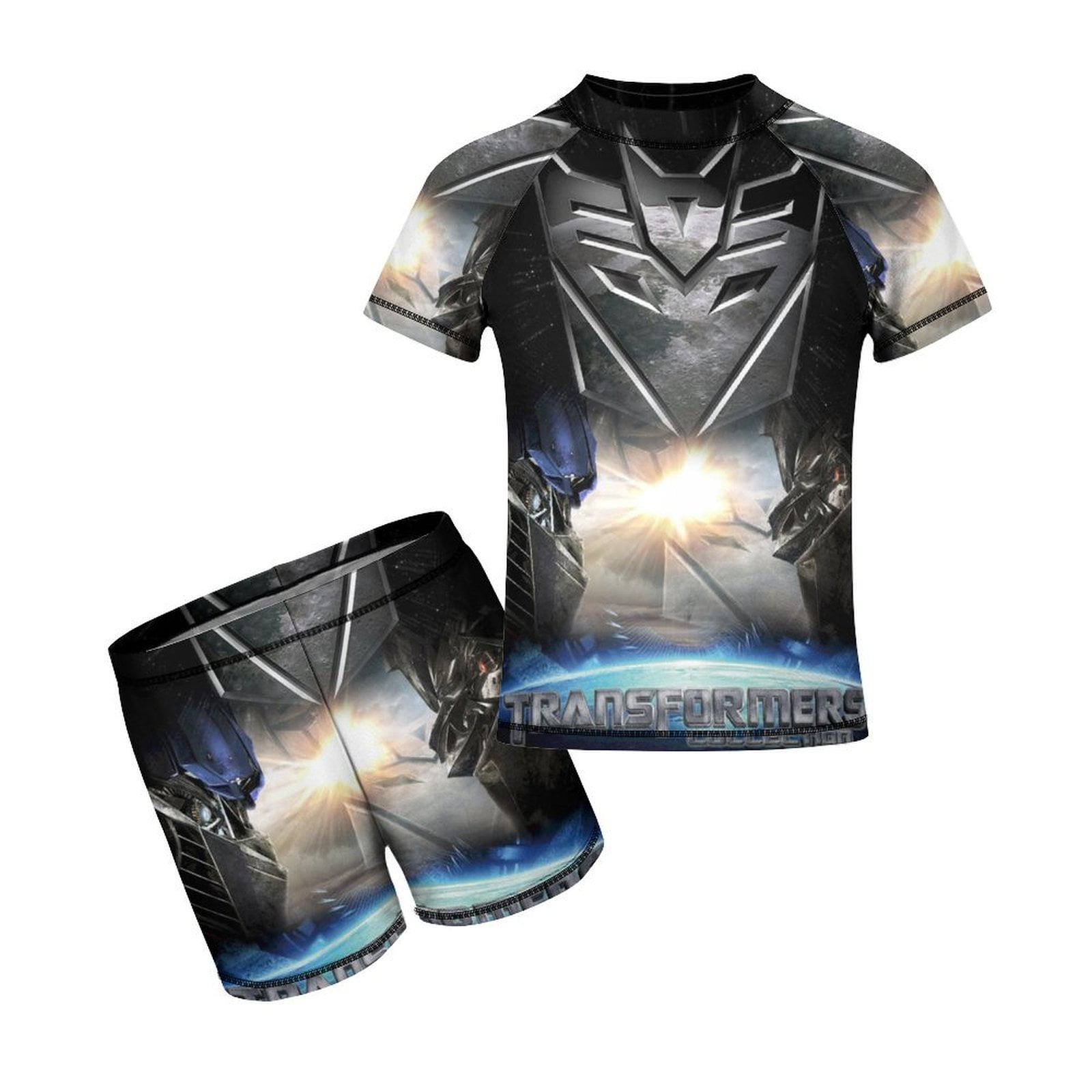 Transformers Boys 2-Piece Swimsuit Set, Short Sleeve Rash Guard & Swim ...