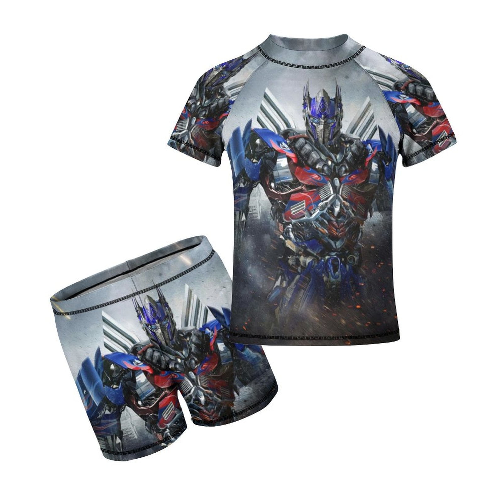 Transformers Boys 2-Piece Swimsuit Set, Short Sleeve Rash Guard & Swim ...