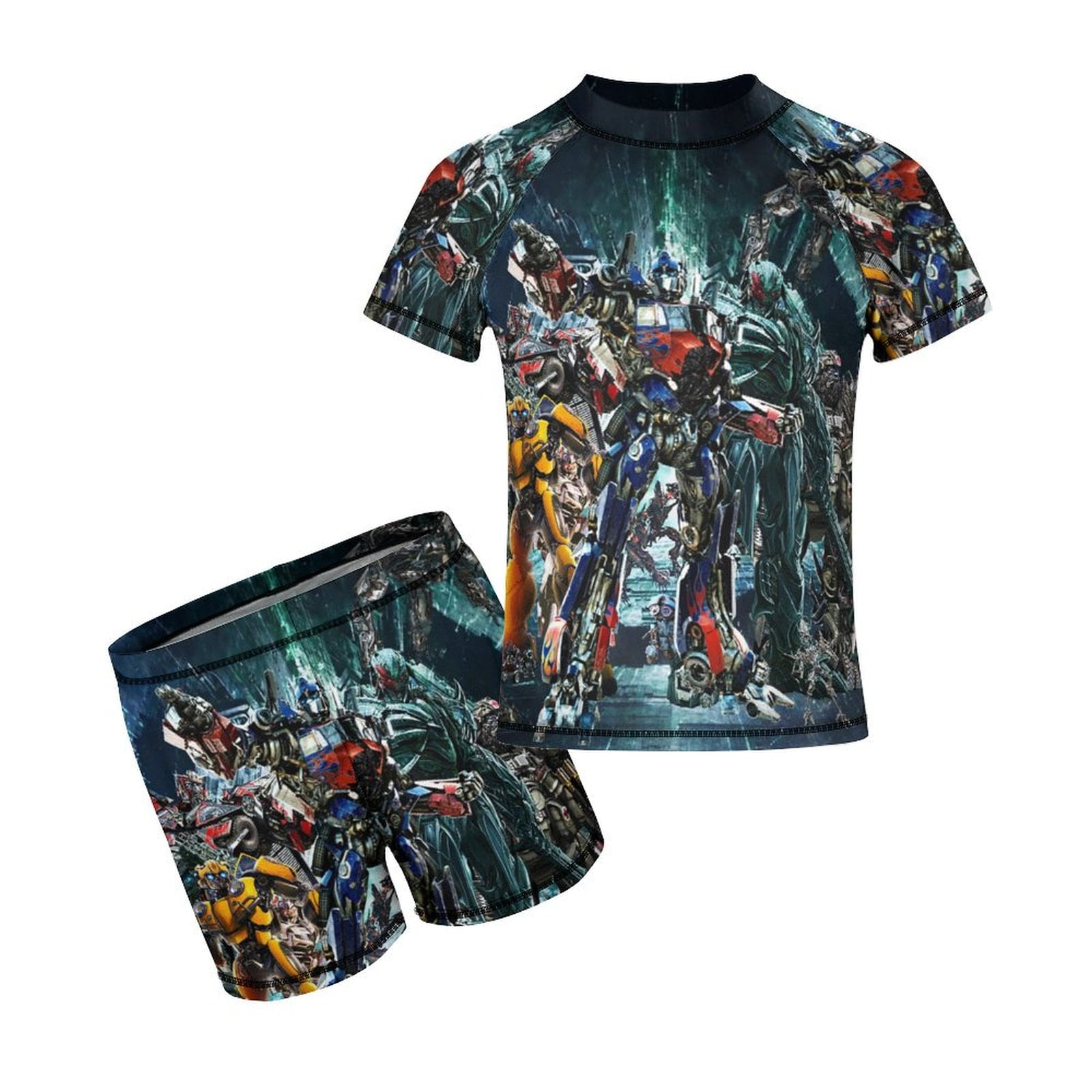 Transformers Boys 2-Piece Swimsuit Set, Short Sleeve Rash Guard & Swim ...