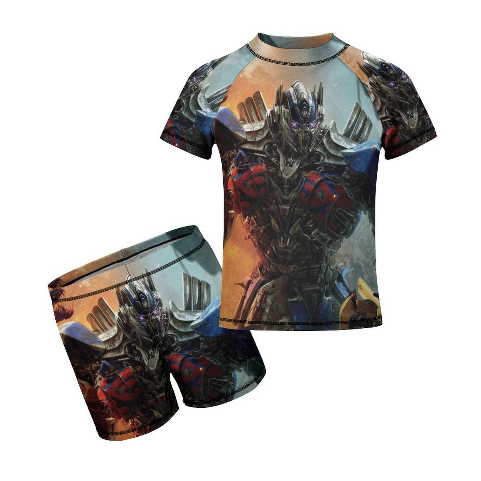 Transformers Boys 2-Piece Swimsuit Set, Short Sleeve Rash Guard & Swim ...