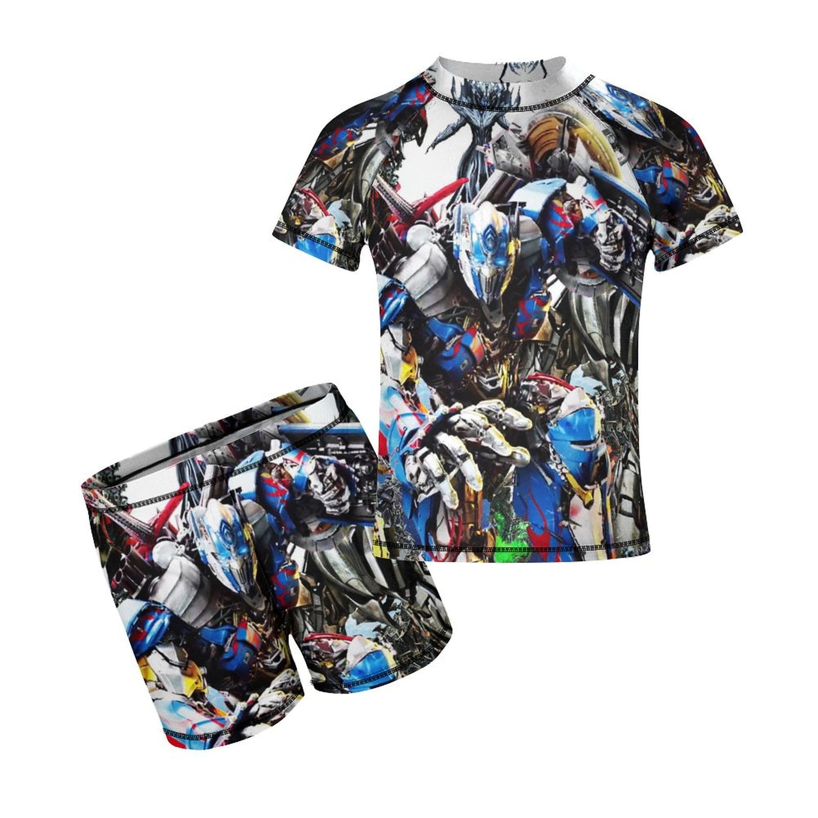 Transformers Boys 2-Piece Swimsuit Set, Short Sleeve Rash Guard & Swim ...
