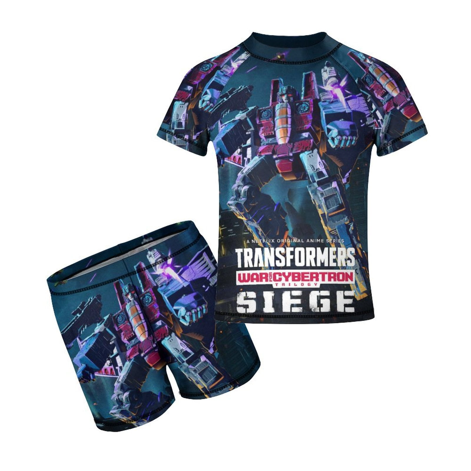 Transformers Boys 2-Piece Swimsuit Set, Short Sleeve Rash Guard & Swim ...