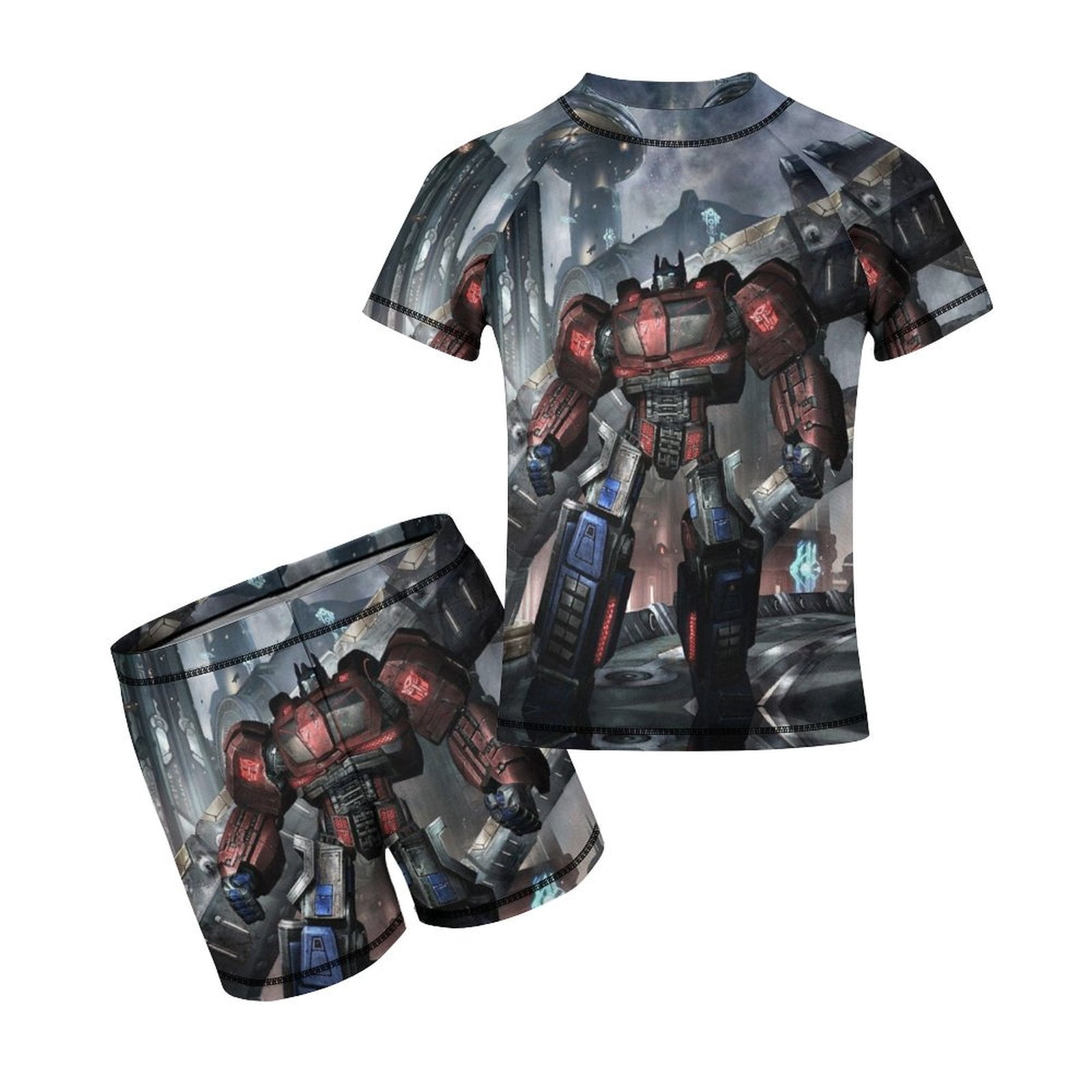 Transformers Boys Rash Guard Set 2 Piece Swimsuits Short Sleeve Bathing ...