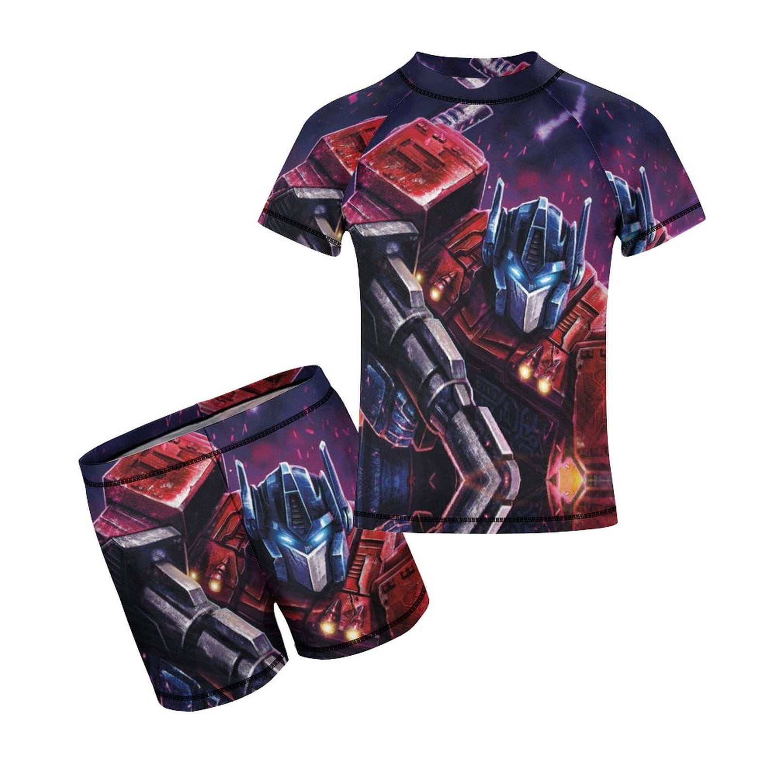 Transformers Boys Rash Guard Set 2 Piece Swimsuits Short Sleeve Bathing ...