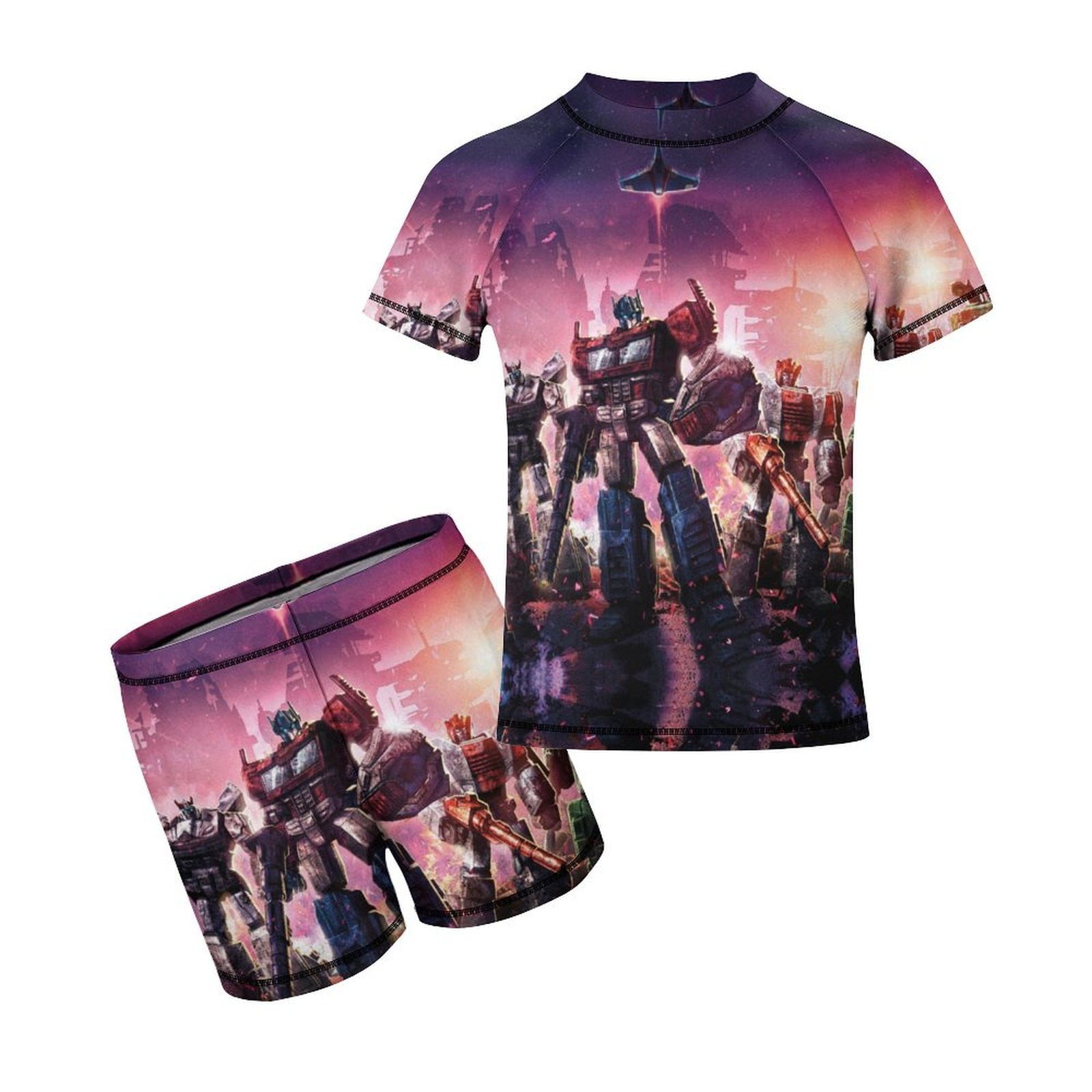 Transformers Boys Rash Guard Set 2 Piece Swimsuits Short Sleeve Bathing ...