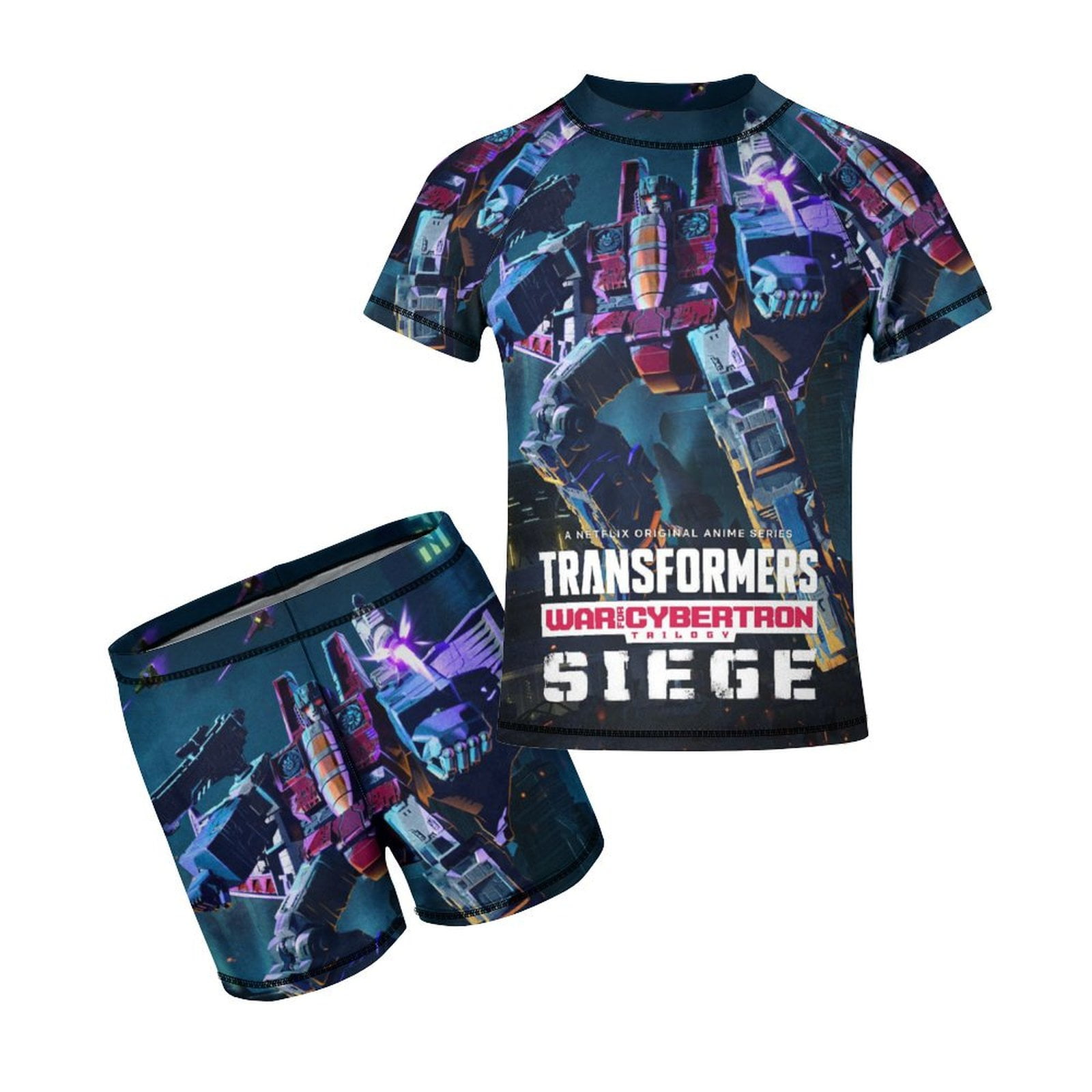 Transformers Boys Rash Guard Set Short Sleeve Bathing Suit Swim Trunks ...
