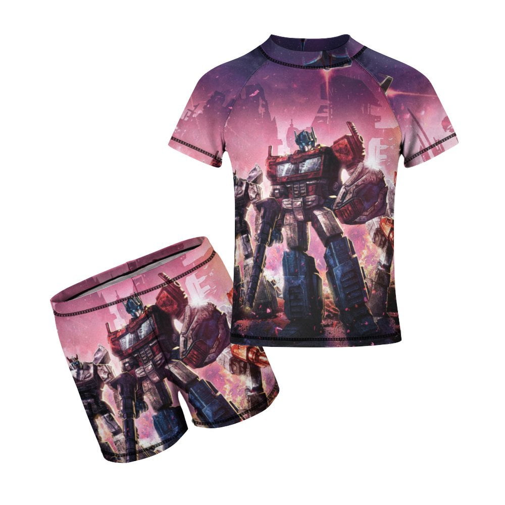 Transformers Boys Rash Guard Set Short Sleeve Bathing Suit Swim Trunks ...