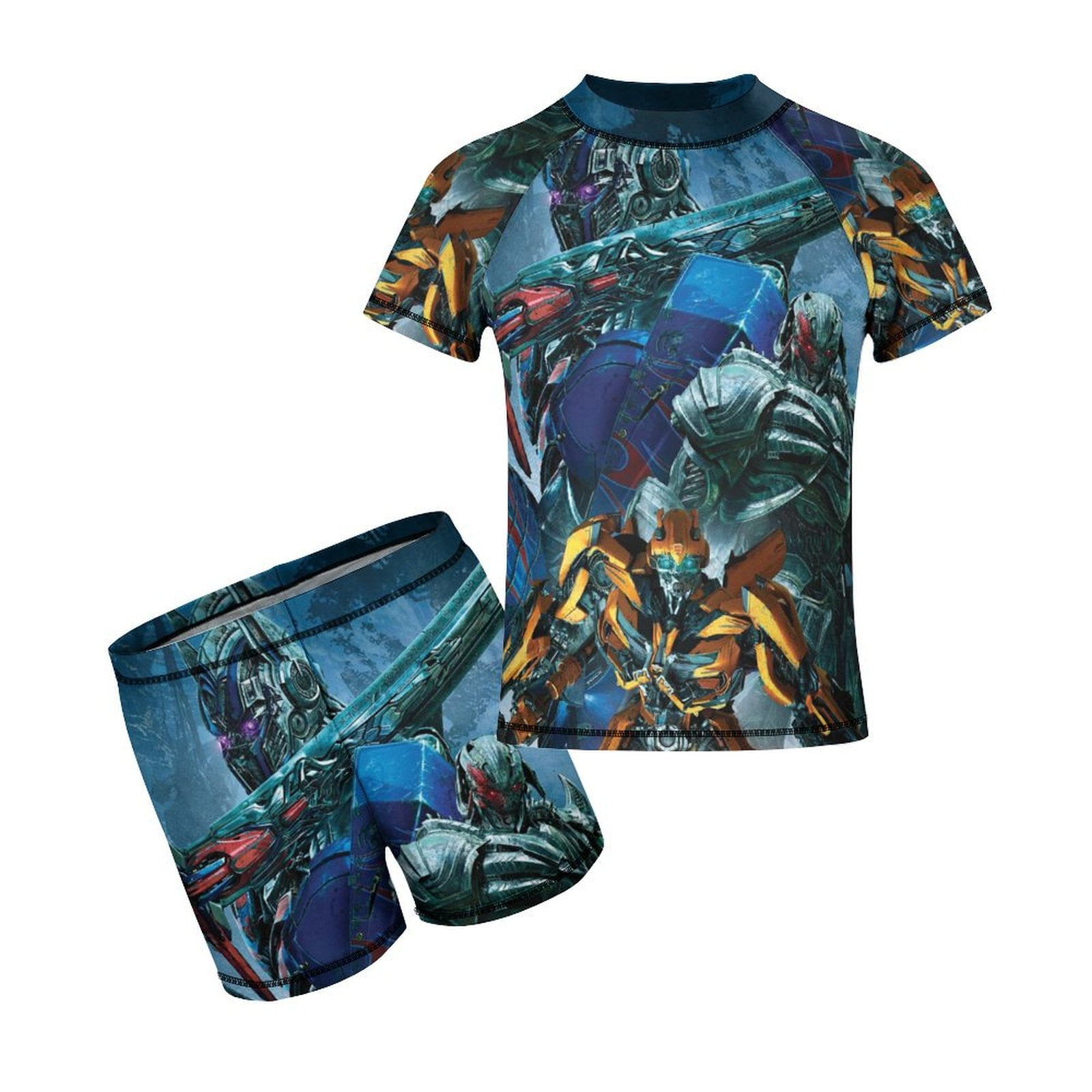 Transformers Boys Rash Guard Set Short Sleeve Bathing Suit Swim Trunks ...