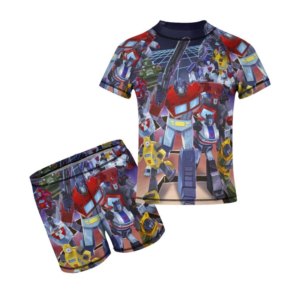 Transformers Boys Rash Guard Set Short Sleeve Bathing Suit Swim Trunks ...