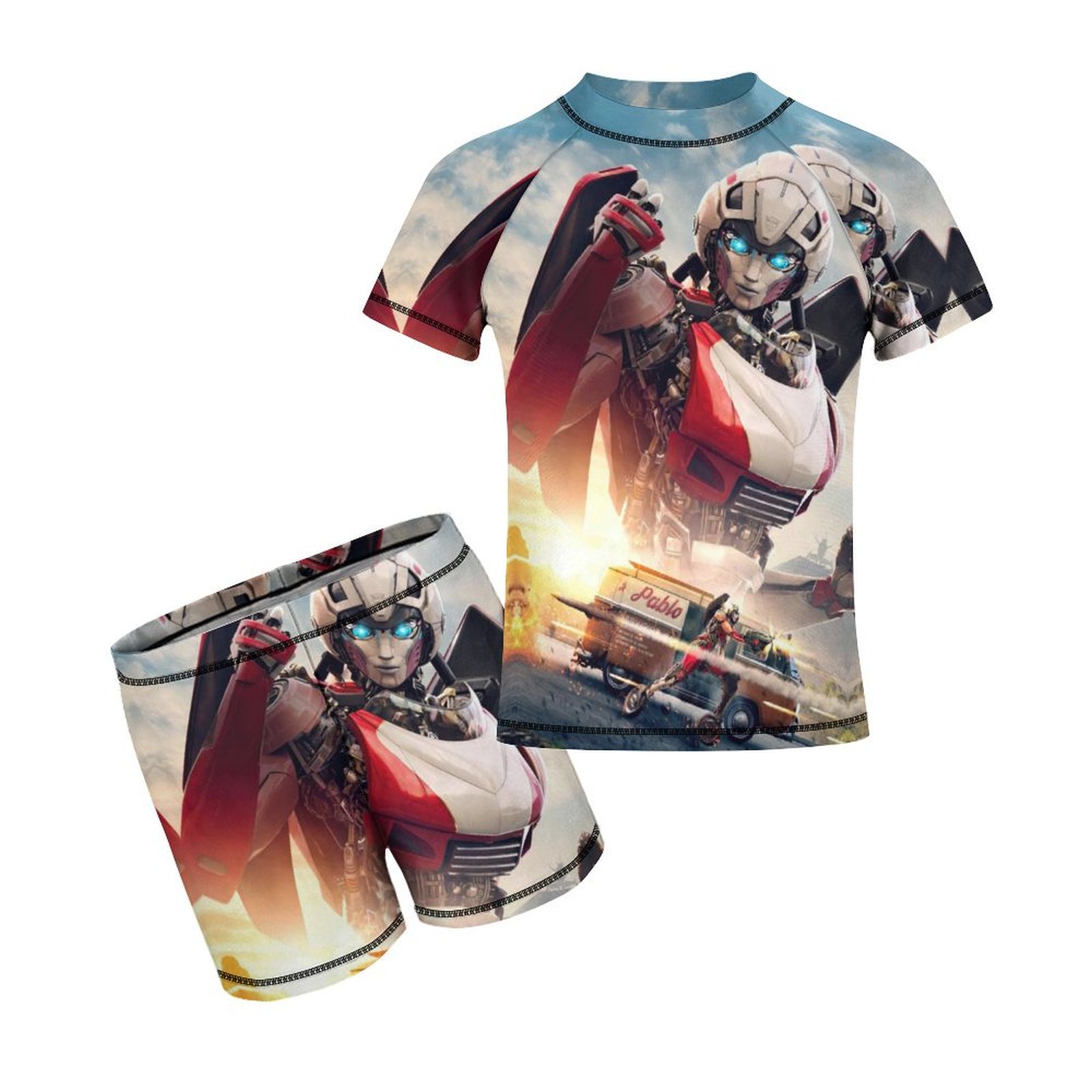Transformers Boys Two Piece Swimsuit Kids Swimwear Set Short Sleeve ...