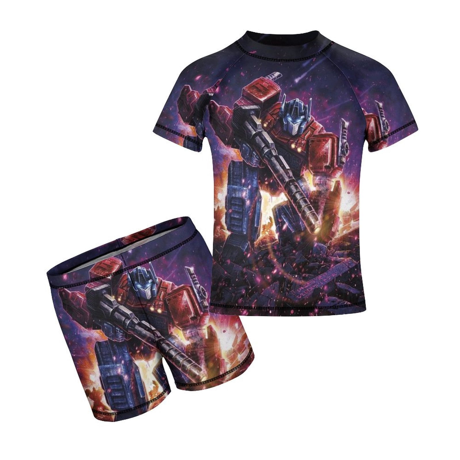 Transformers Boys Two Piece Swimsuit Kids Swimwear Set Short Sleeve ...