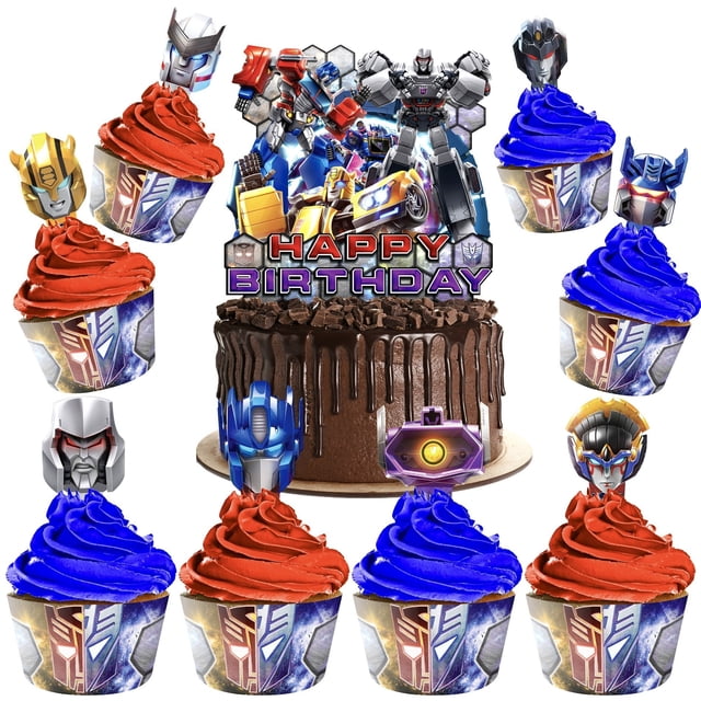 Transformers Birthday Cake Decorations: Cupcake Toppers & Wrappers ...