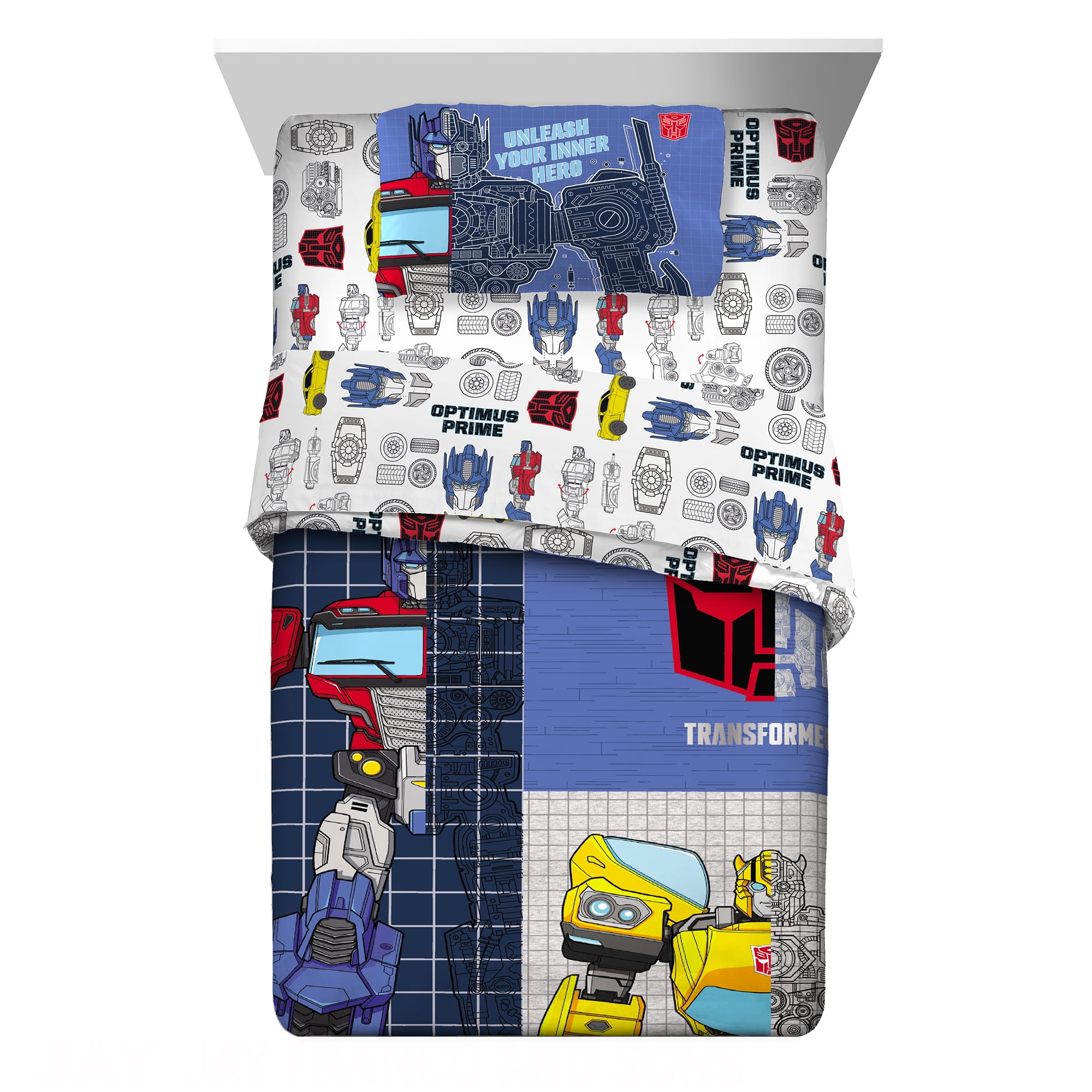 Transformers Kids 4 Piece Blue Gray White Reversible Comforter, Bed in ...