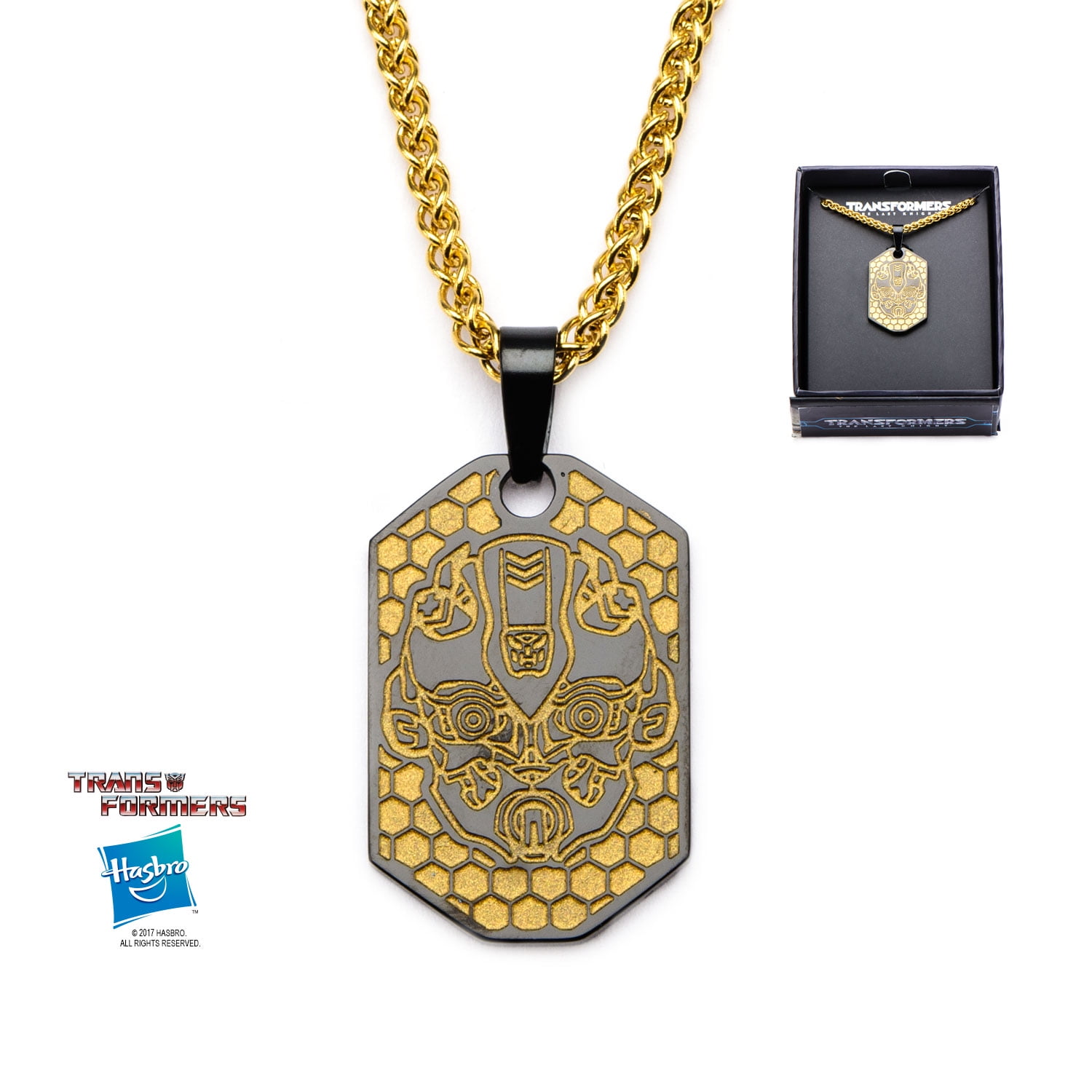 Transformers, Men's Base Metal & Gold IP Bumblebee Pendant with Chain ...