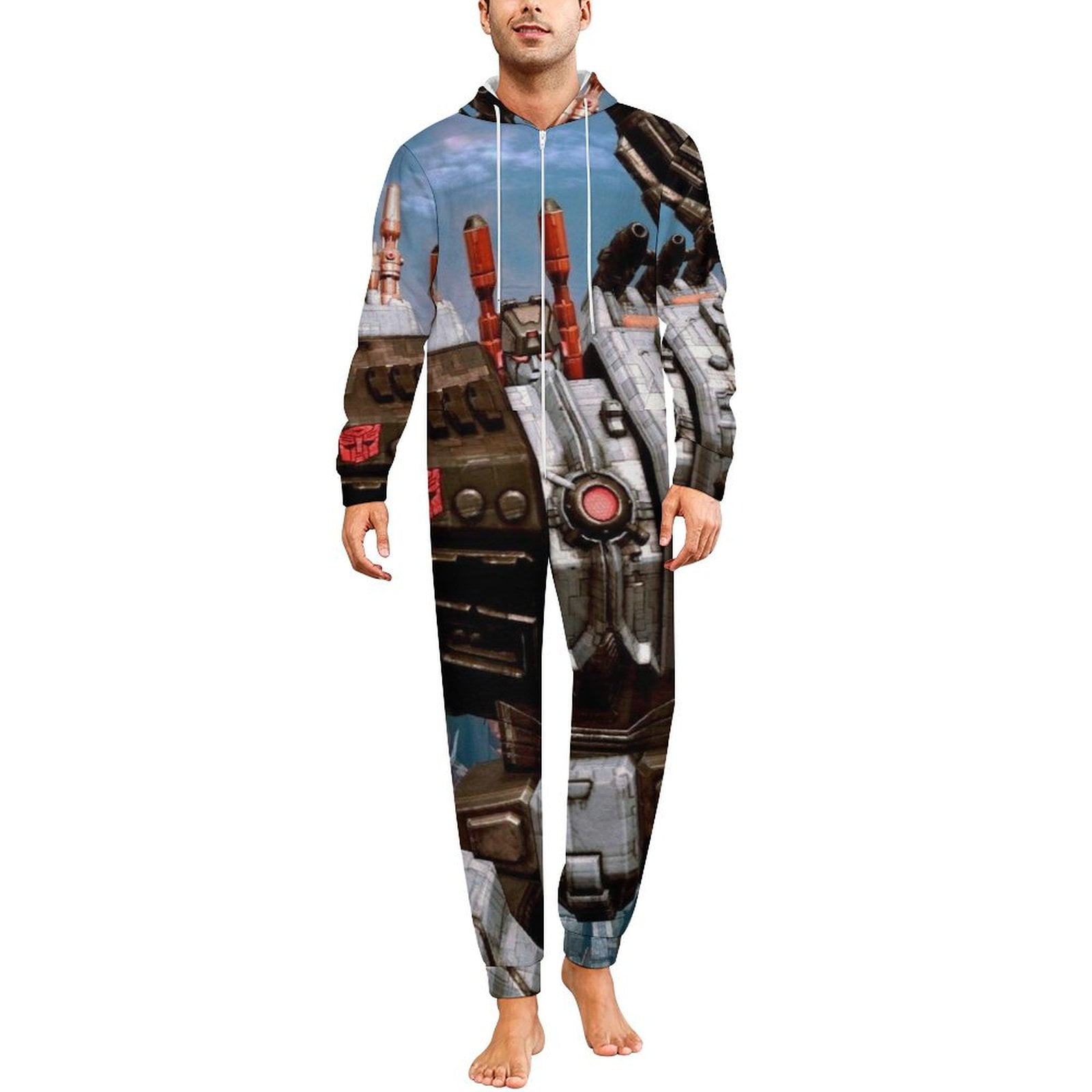 Transformers Men's Hooded Jumpsuit Onesie Pajamas Cozy Zip Up One Piece ...