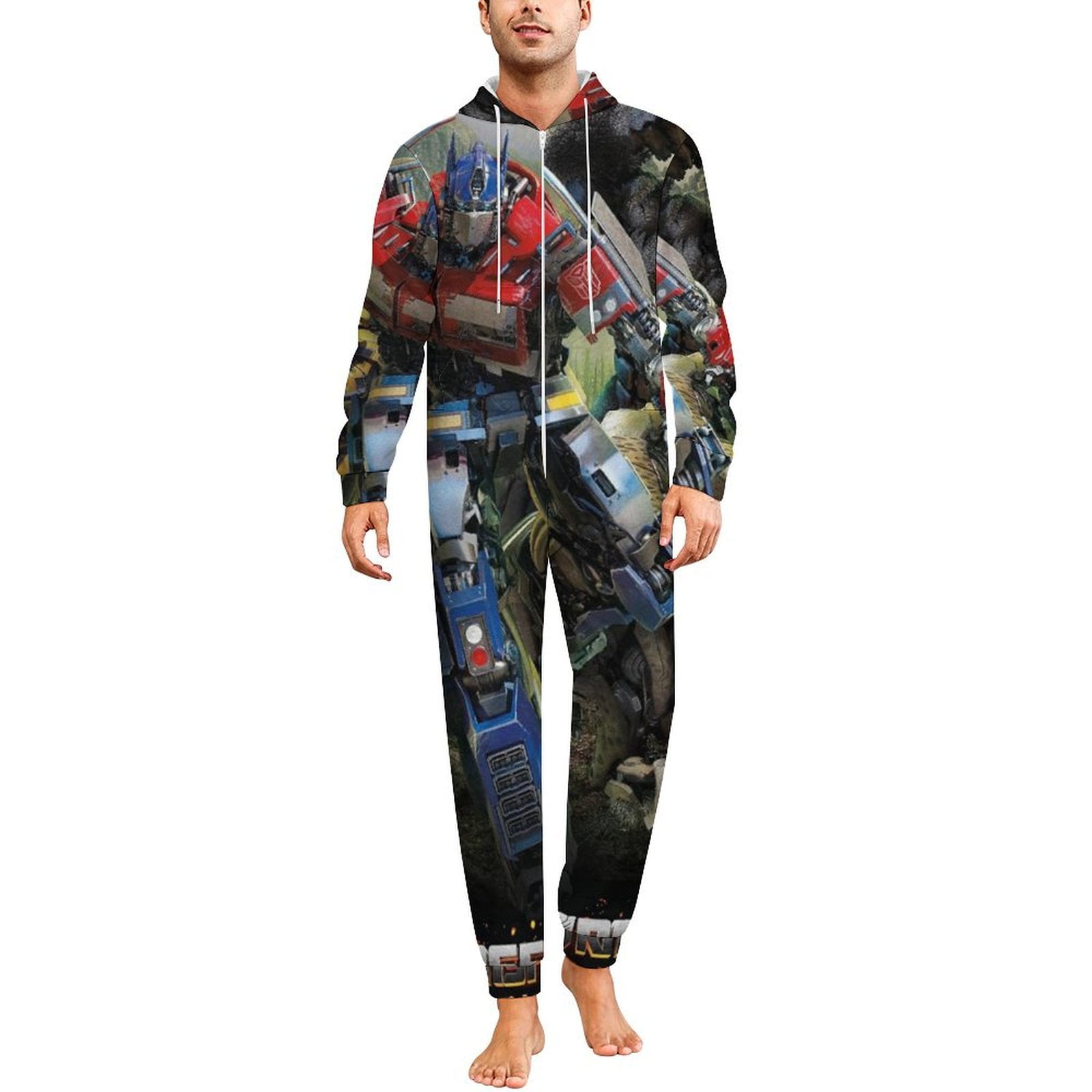 Transformers Men's Hooded Jumpsuit Onesie Pajamas Cozy Zip Up One Piece ...