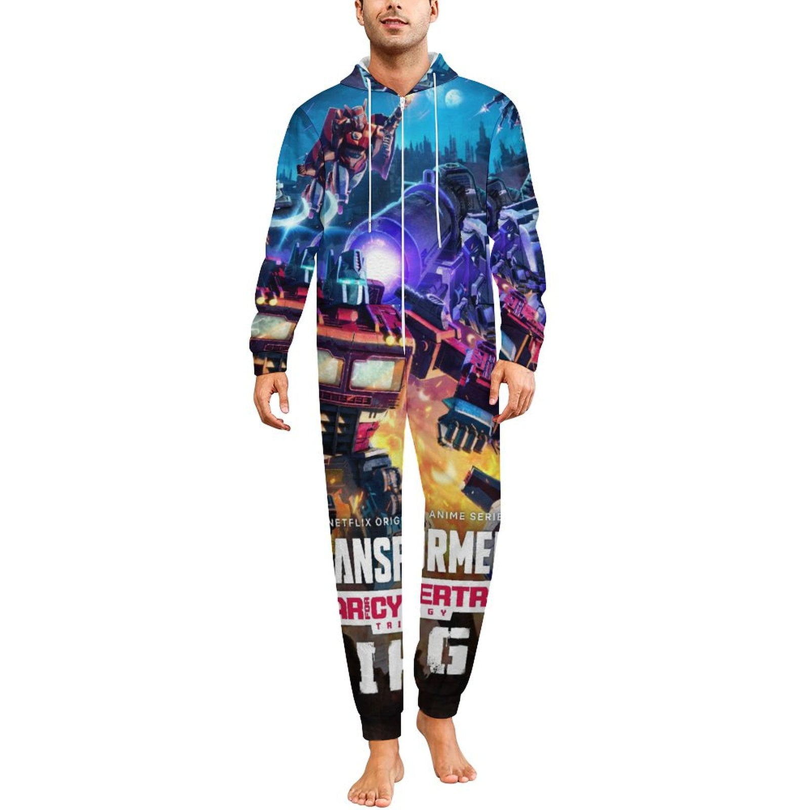 Transformers Men's Hooded Jumpsuit Onesie Pajamas Cozy Zip Up One Piece ...