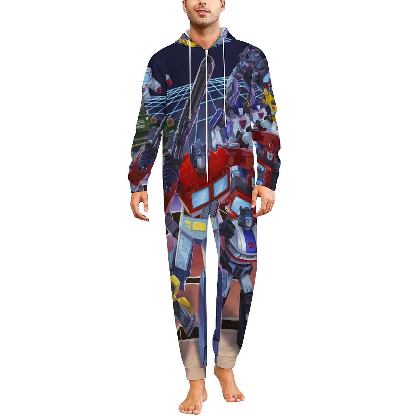 Transformers Men's Hooded Jumpsuit Onesie Pajamas Cozy Zip Up One Piece ...