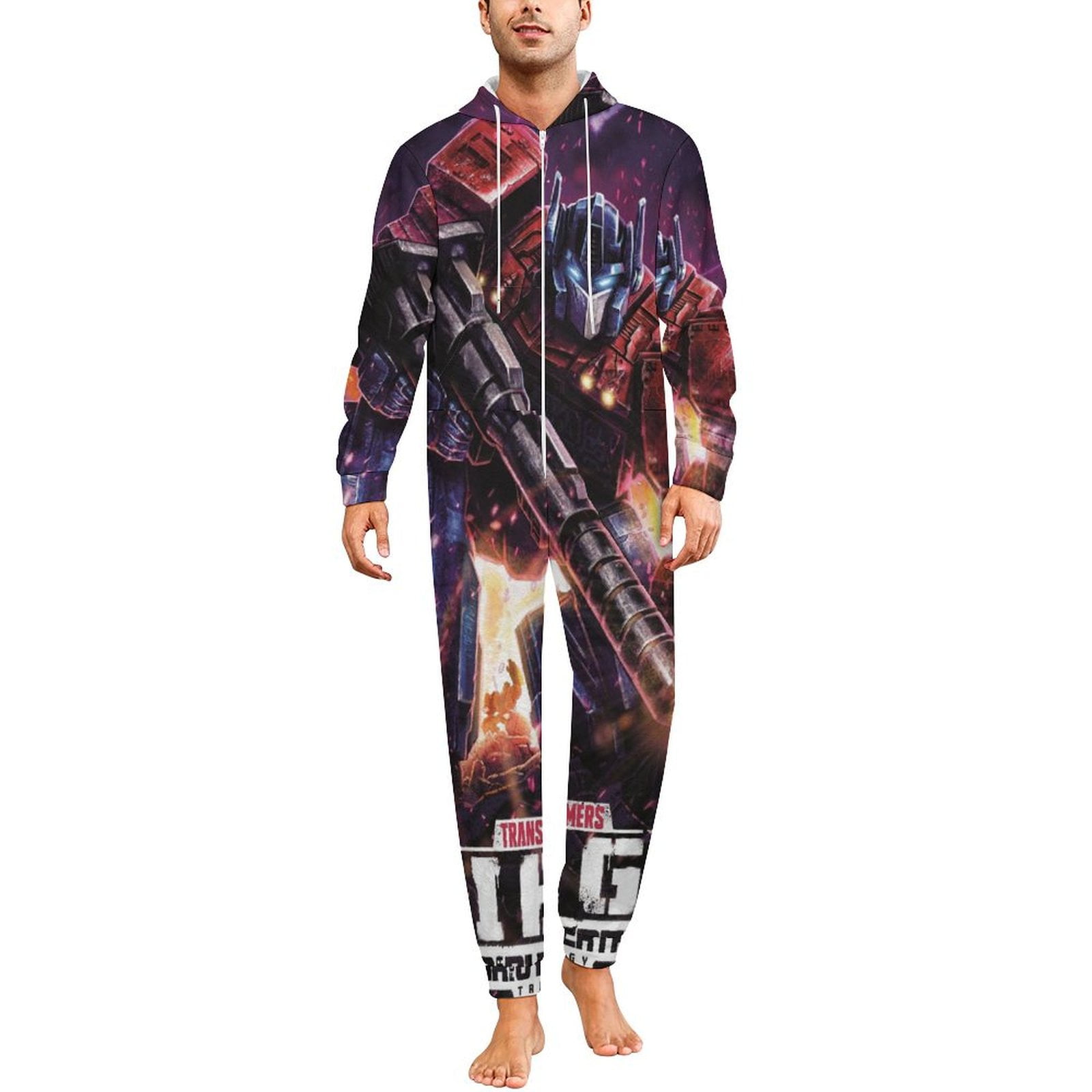 Transformers Men's Hooded Jumpsuit Onesie Pajamas Cozy Zip Up One Piece ...