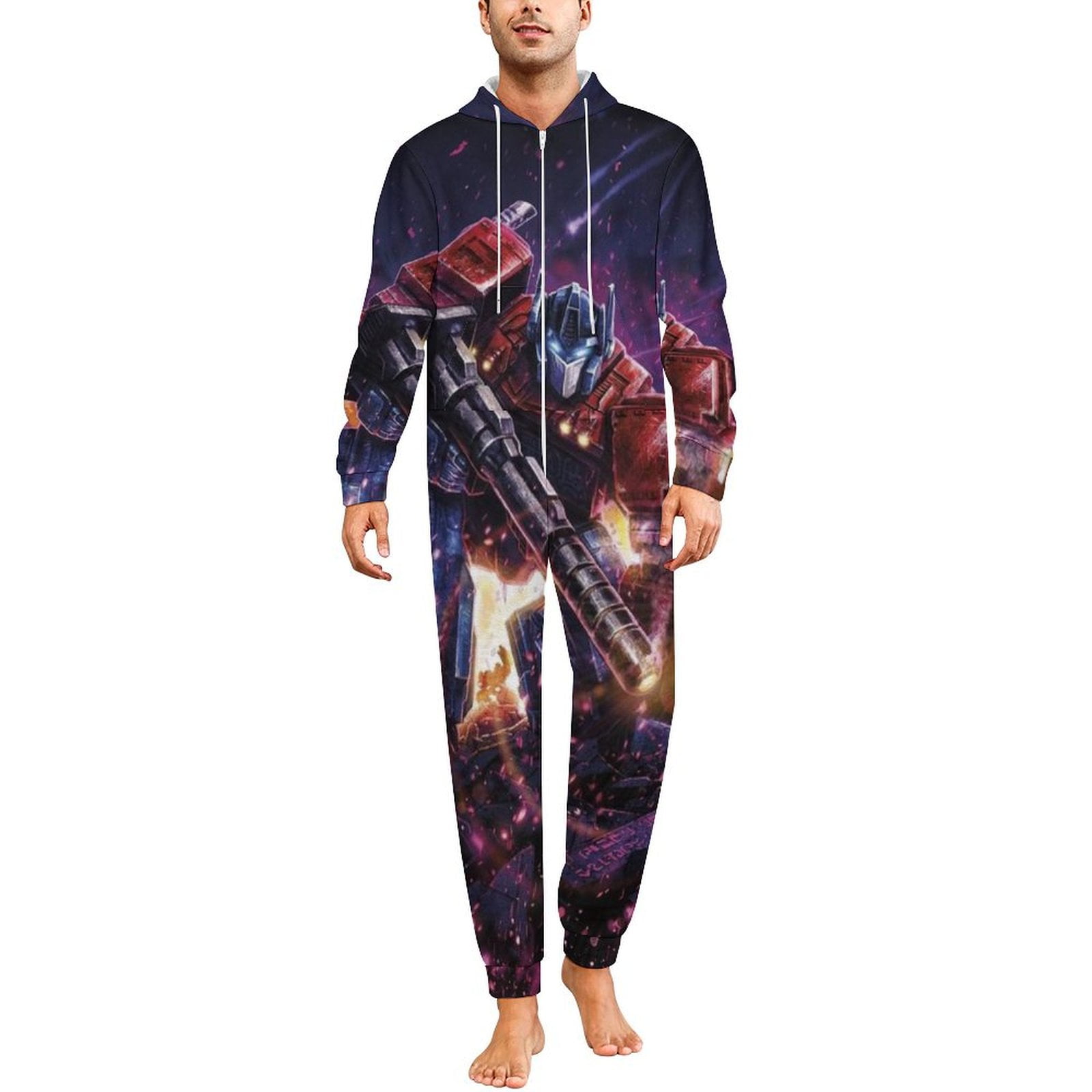Transformers Men's Hooded Jumpsuit Onesie Pajamas Cozy Zip Up One Piece ...
