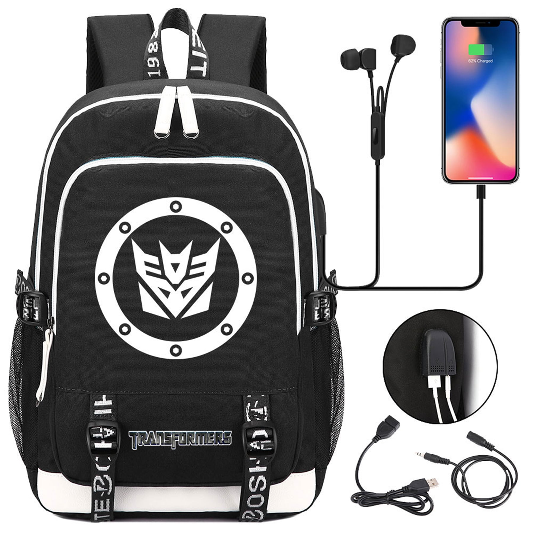 Transformers Novelty Backpack-Student Back to School Bookbag with USB ...