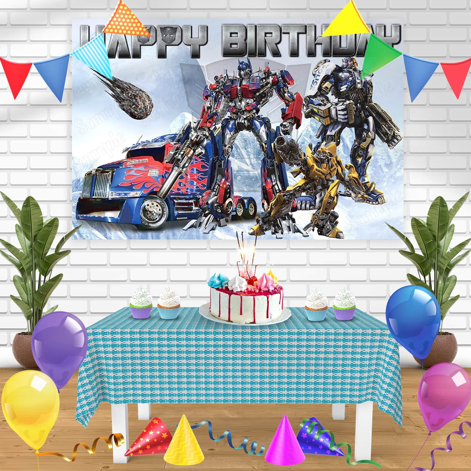 Transformers Optimus Prime Bumblebee WB Bn Birthday Banner Personalized ...