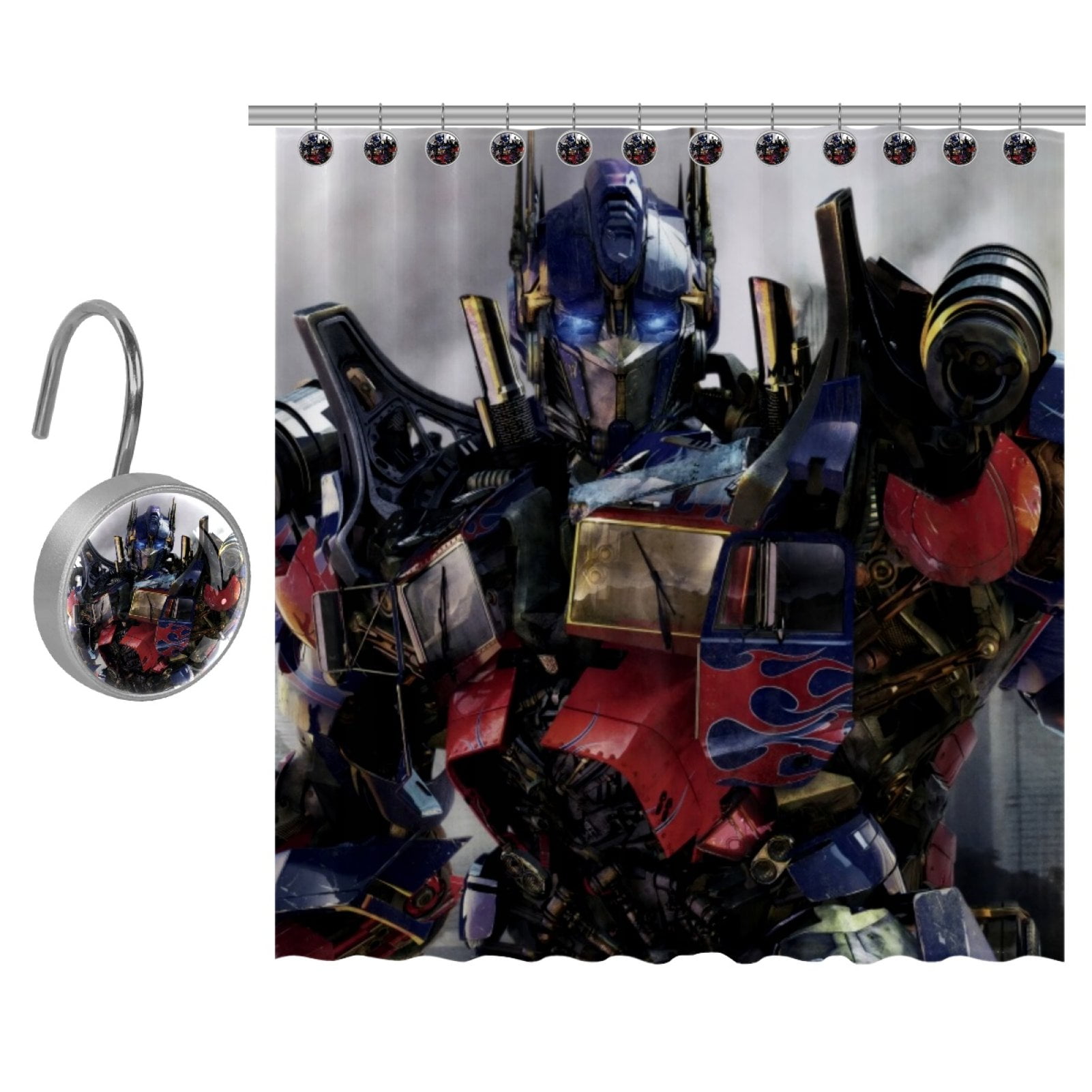 Transformers Optimus Prime Printed Shower Curtain with 9 Hooks 36" x 72 ...