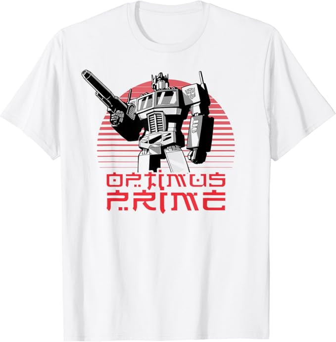 Transformers Optimus Prime Retro Kanji Sunset Portrait T-Shirt, White ...