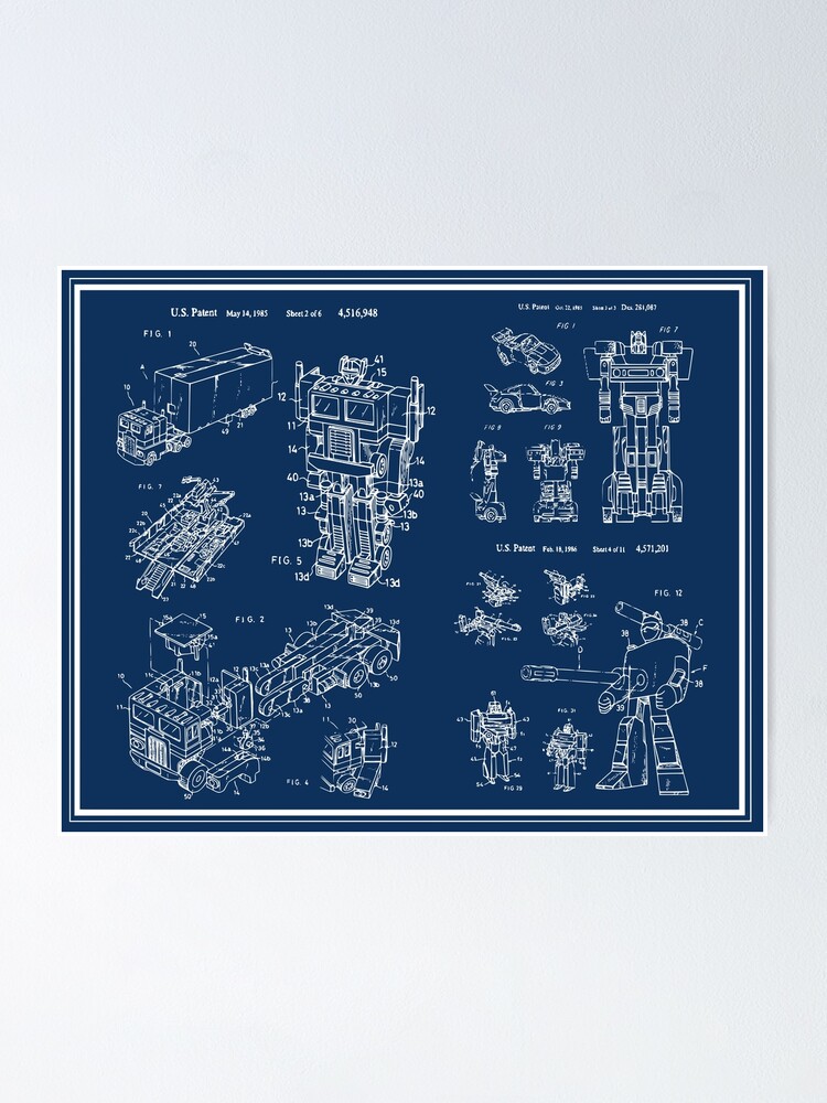 Transformers Original Patent Prints Including Optimus Prime Canvas ...