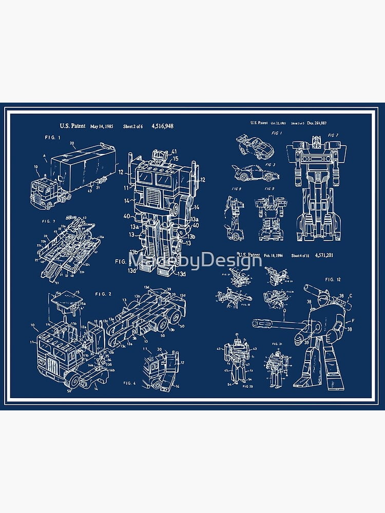 Transformers Original Patent Prints Including Optimus Prime Canvas ...
