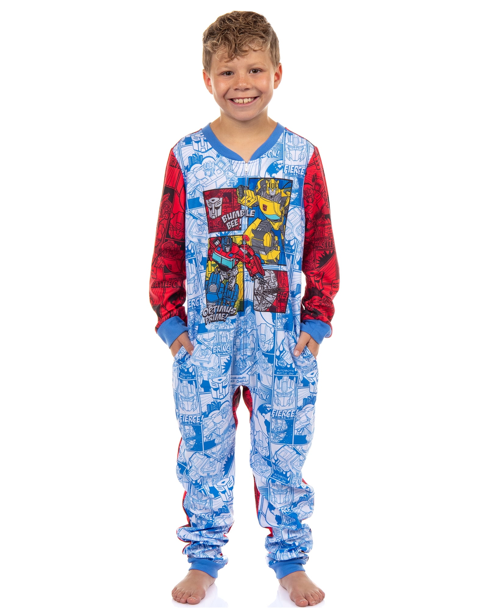 Transformers Pajamas Boys' Battle On Zip Front Fleece Footless Sleeper ...