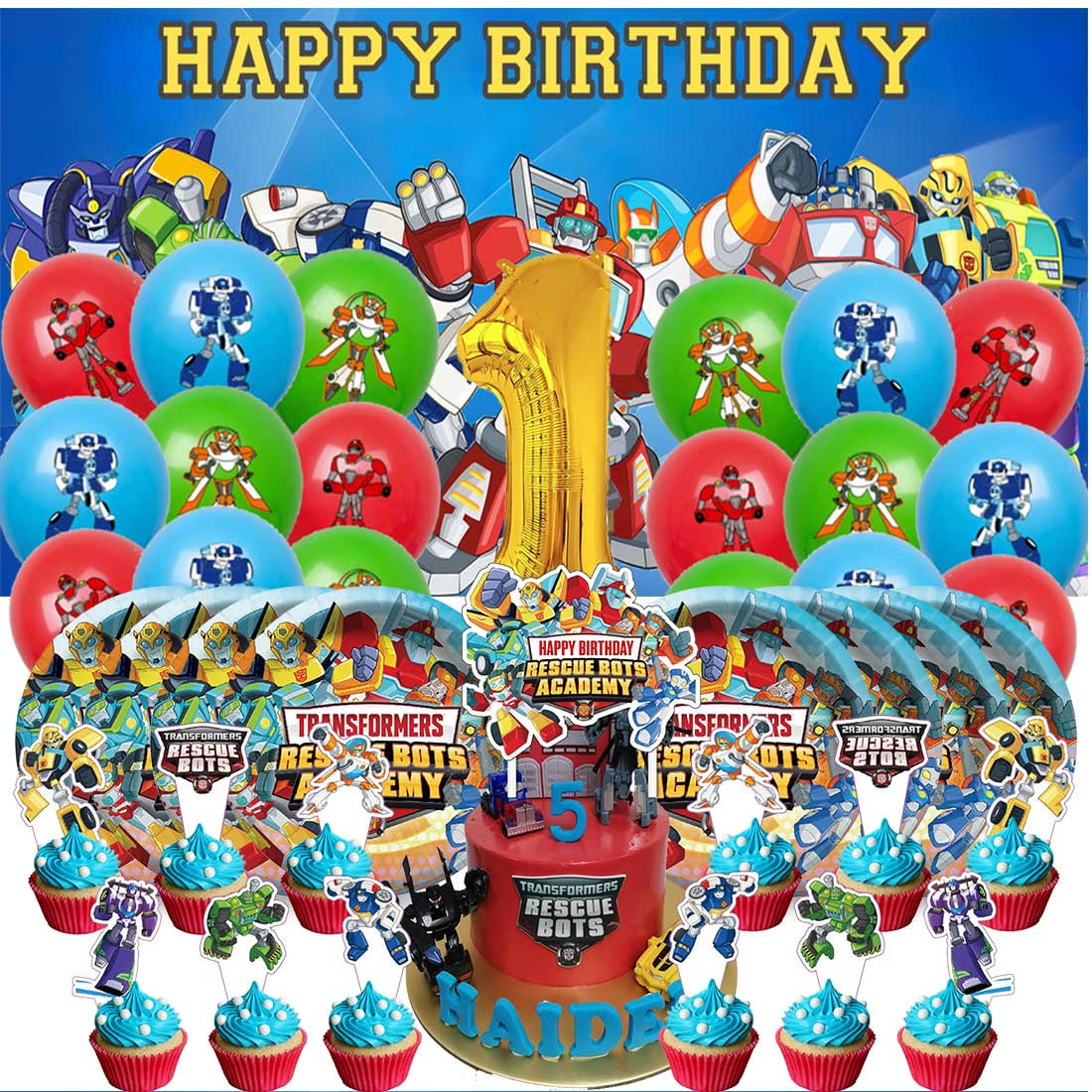 Transformers Rescue Bots Balloons Party Supplies 1st Decor Tableware ...