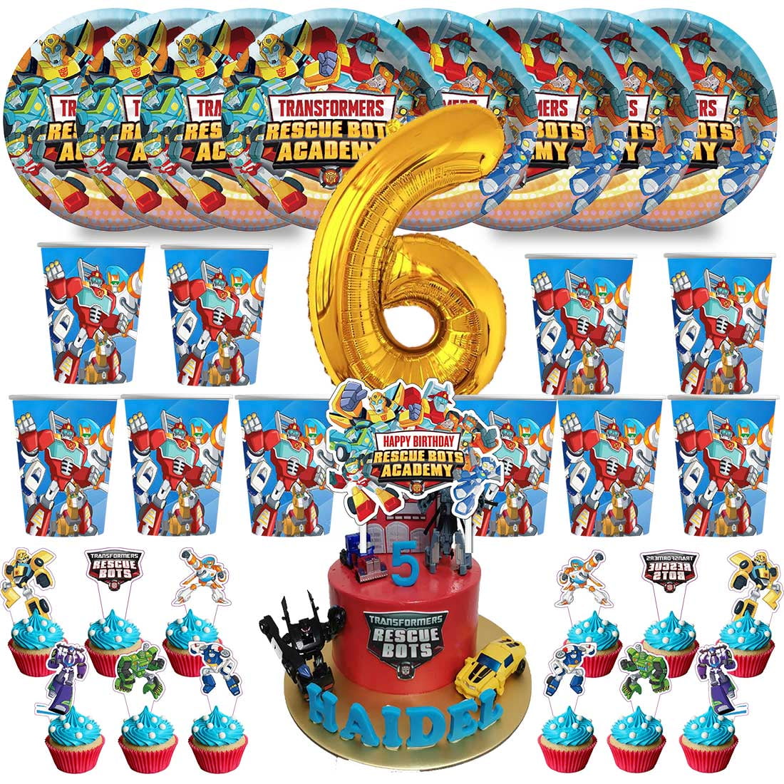 Transformers Rescue Bots Birthday 6th Cups Party Supplies Plates Fans ...