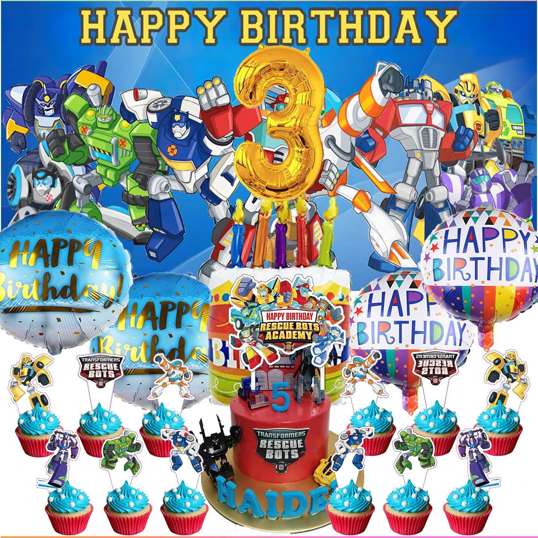 Transformers Rescue Bots Party Supplies Decor 3rd Kit Balloons Birthday ...