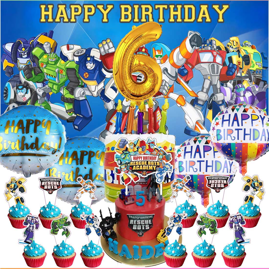 Transformers Rescue Bots Party Supplies Decor 6th Kit Balloons Birthday ...