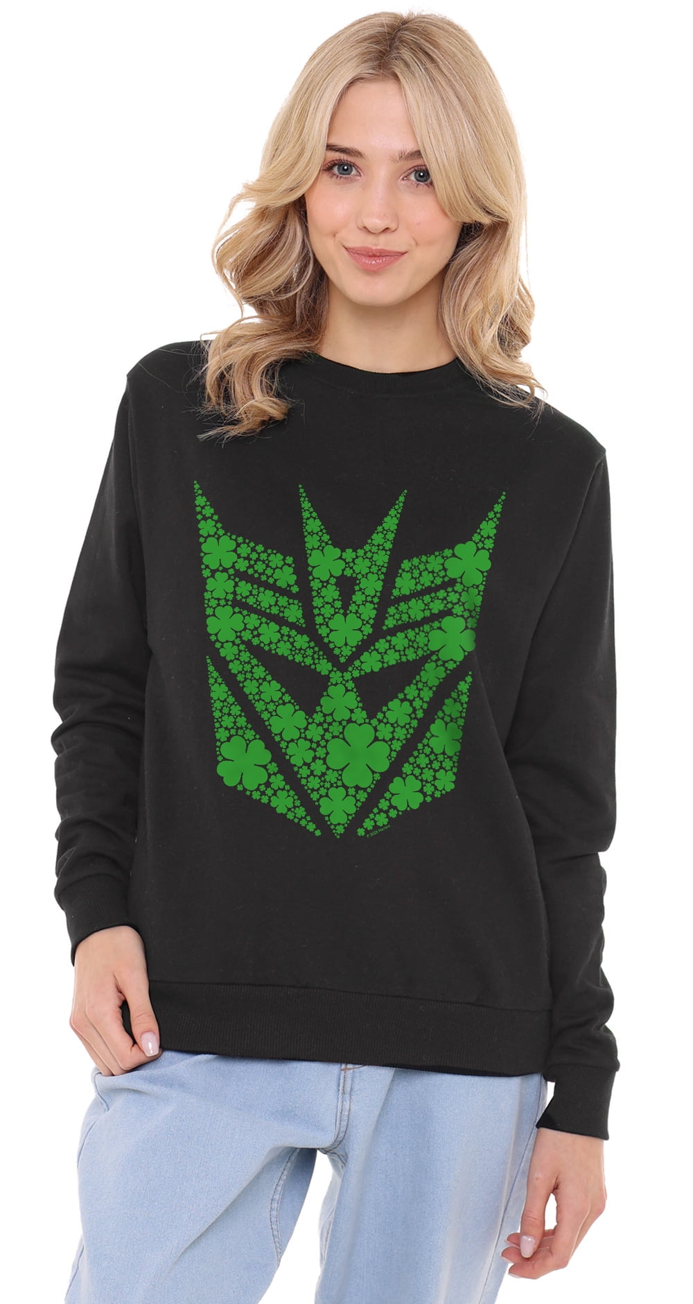 Transformers St Patrick's Day Decepticon Shamrock Women's Crew Sweatshirt, Black, Medium ...