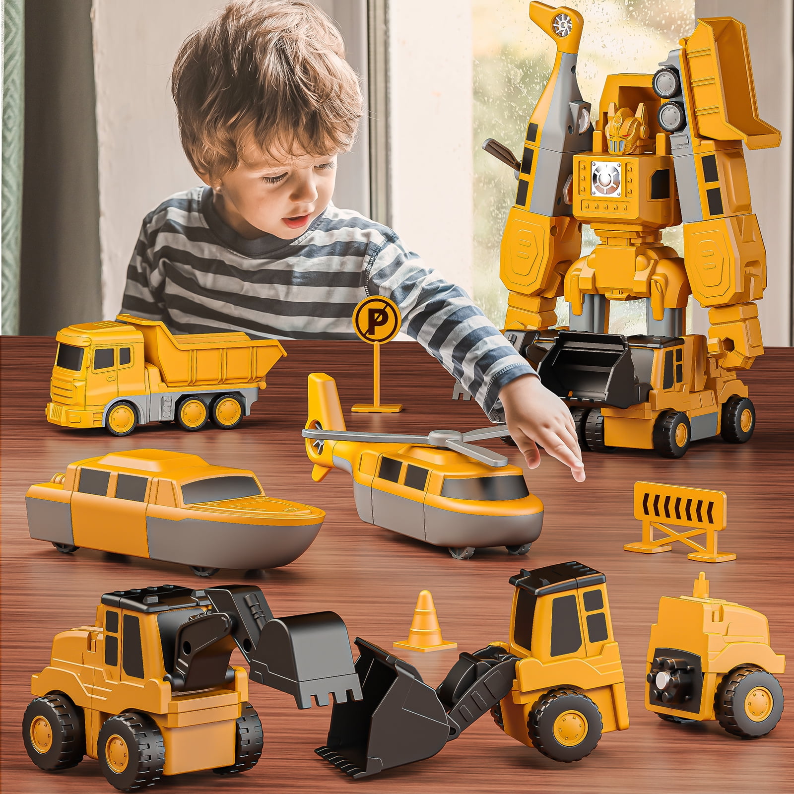 Transforming Robot Toys Set for Boys, 6 in 1 Magnetic Construction ...