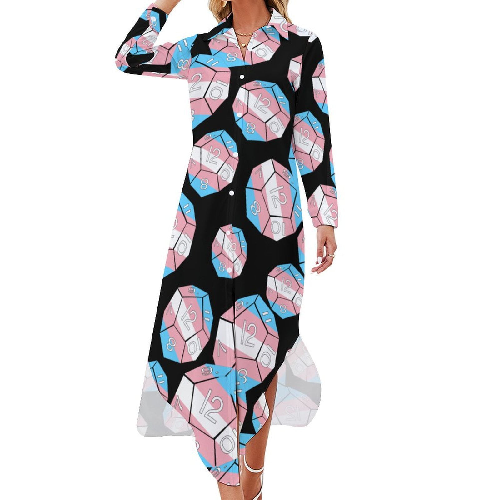 Transgender Flag Dice Dragons Dungeons Women's Maxi T Shirt Dress Long ...