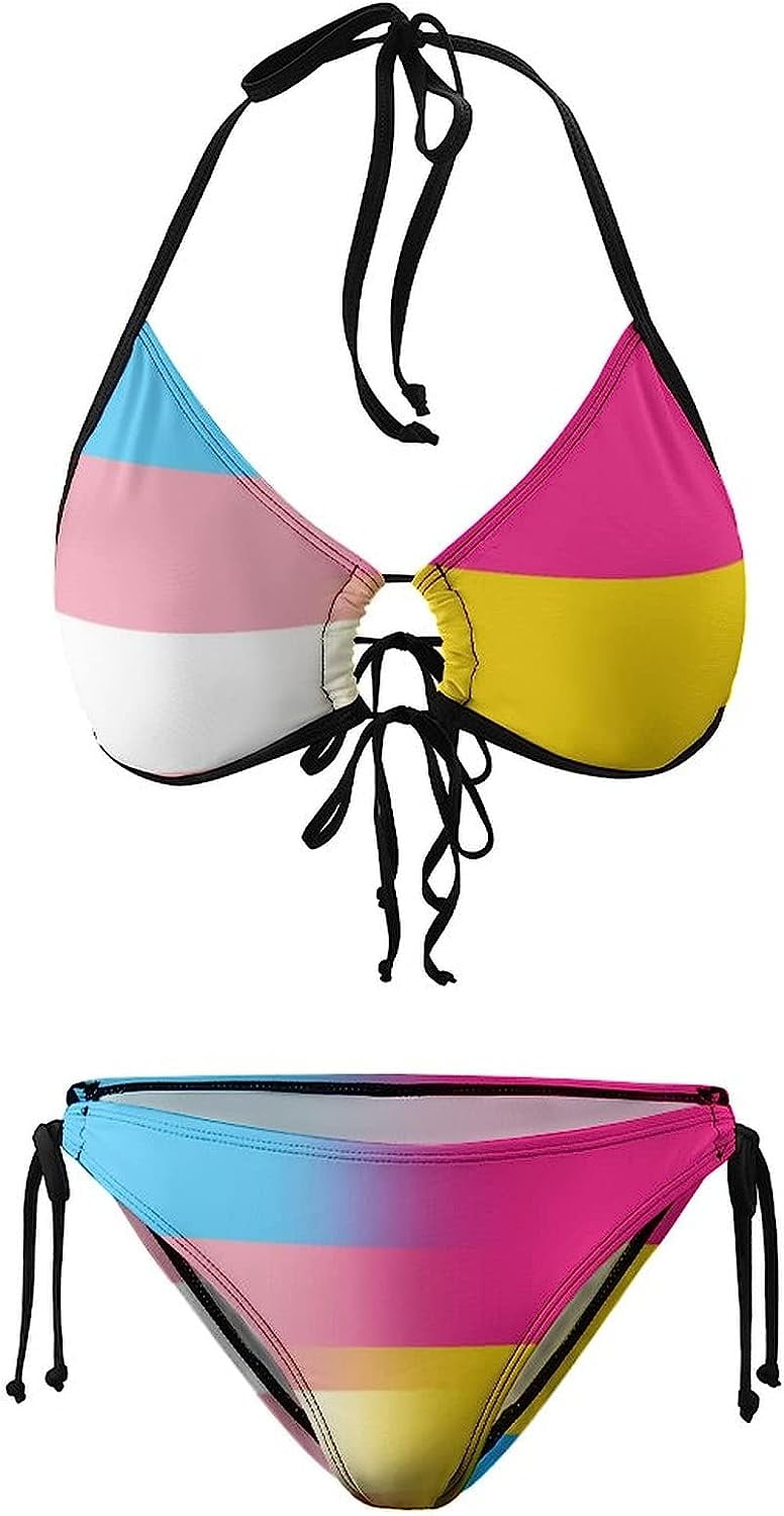 Transgender Pansexuality Pride Flag Bikini Sets Halter Triangle Tie